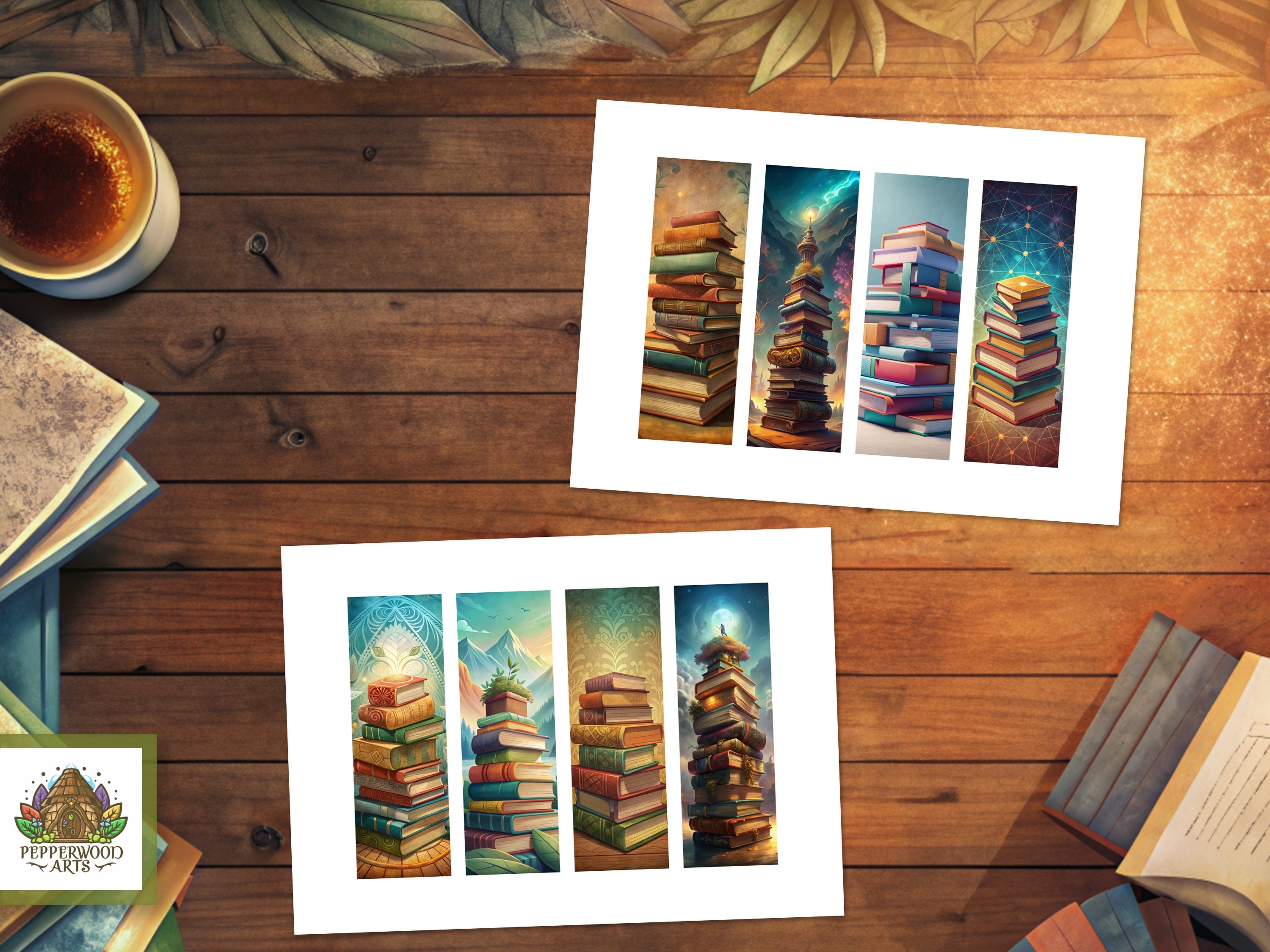 Stacked Books Printable Bookmarks, Creative Bookmark Designs, Book ...