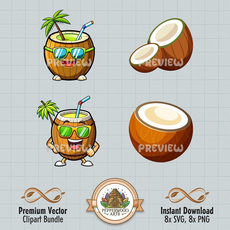 Coconut Clipart Bundle, Coconut Png, Digital Coconuts, Printable ...
