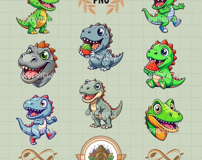 Cute T-rex Clipart Bundle, Baby Dinosaur Svg, Cute Trex Png, Cute Trex ...