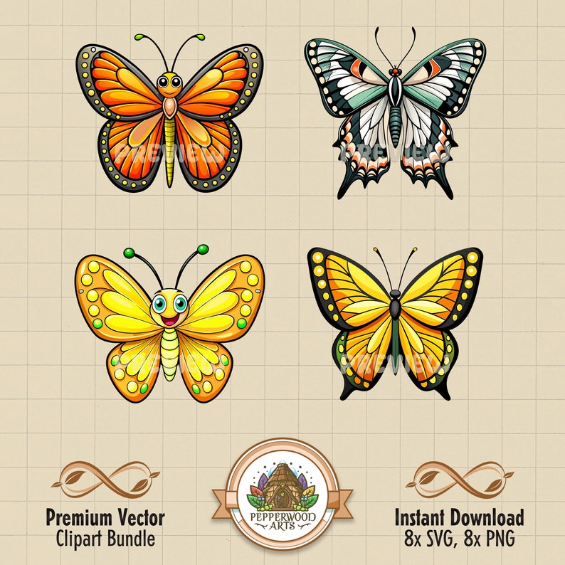 Butterfly Clipart Bundle, Monarch Svg, Butterfly Png, Butterfly Vector ...