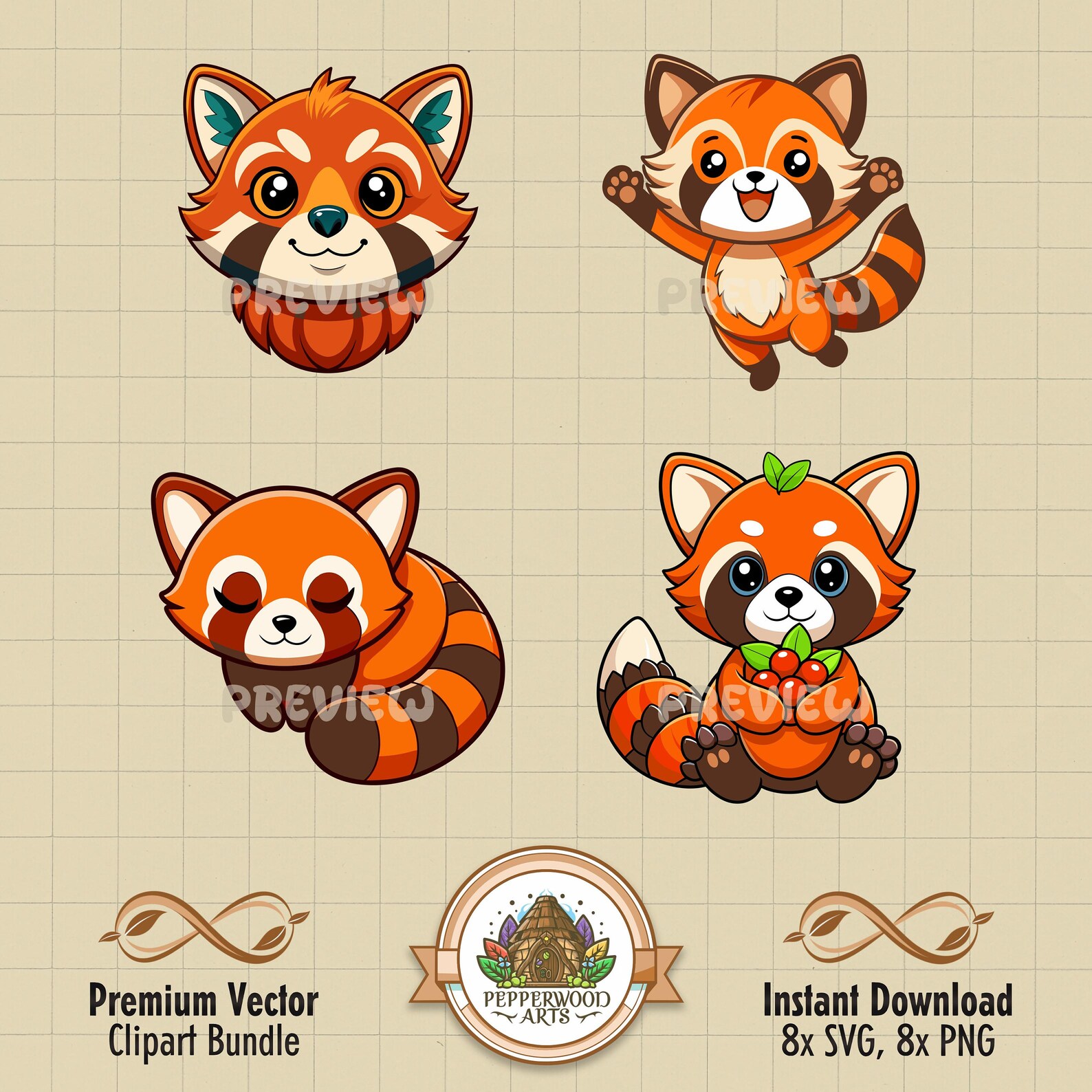 Red Panda Clipart Bundle, Cute Red Panda, Red Panda Svg, Red Panda Png ...