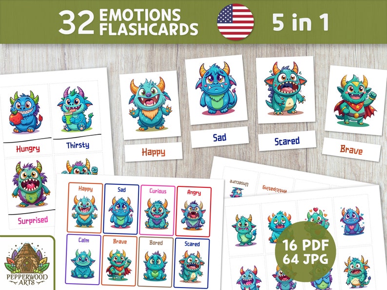 Emotions Flashcards for Kids | Montessori Feelings Cards | Learning ...