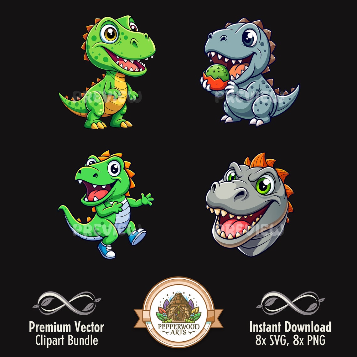Cute T-rex Clipart Bundle, Baby Dinosaur Svg, Cute Trex Png, Cute Trex ...