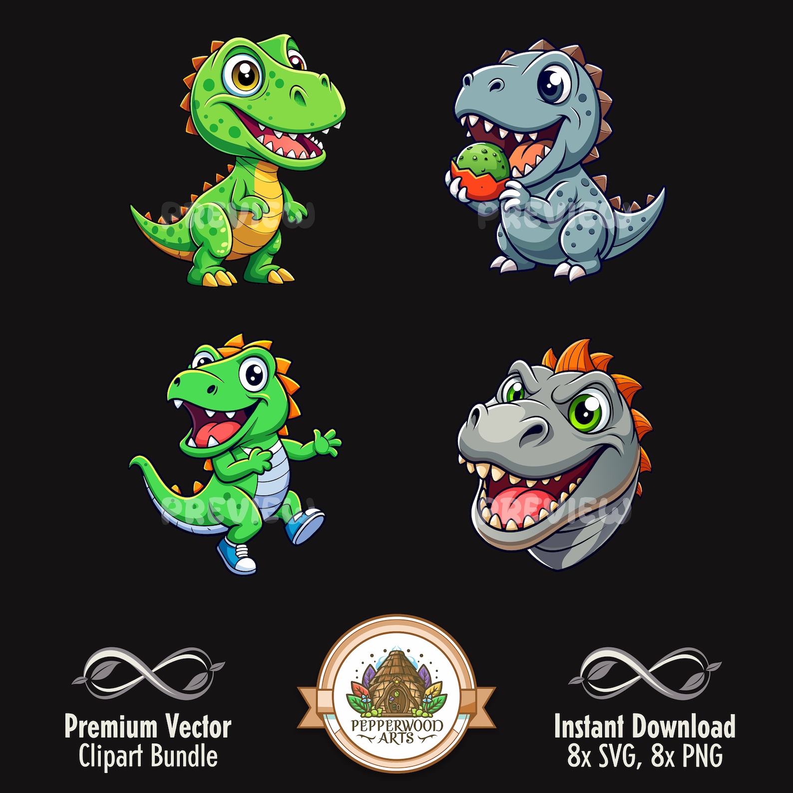 Cute T-rex Clipart Bundle, Baby Dinosaur Svg, Cute Trex Png, Cute Trex ...