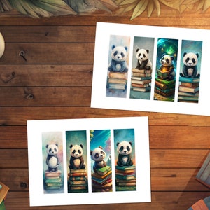 Pandas on Stacked Books Printable Bookmarks, Panda Bookmarks, Book ...
