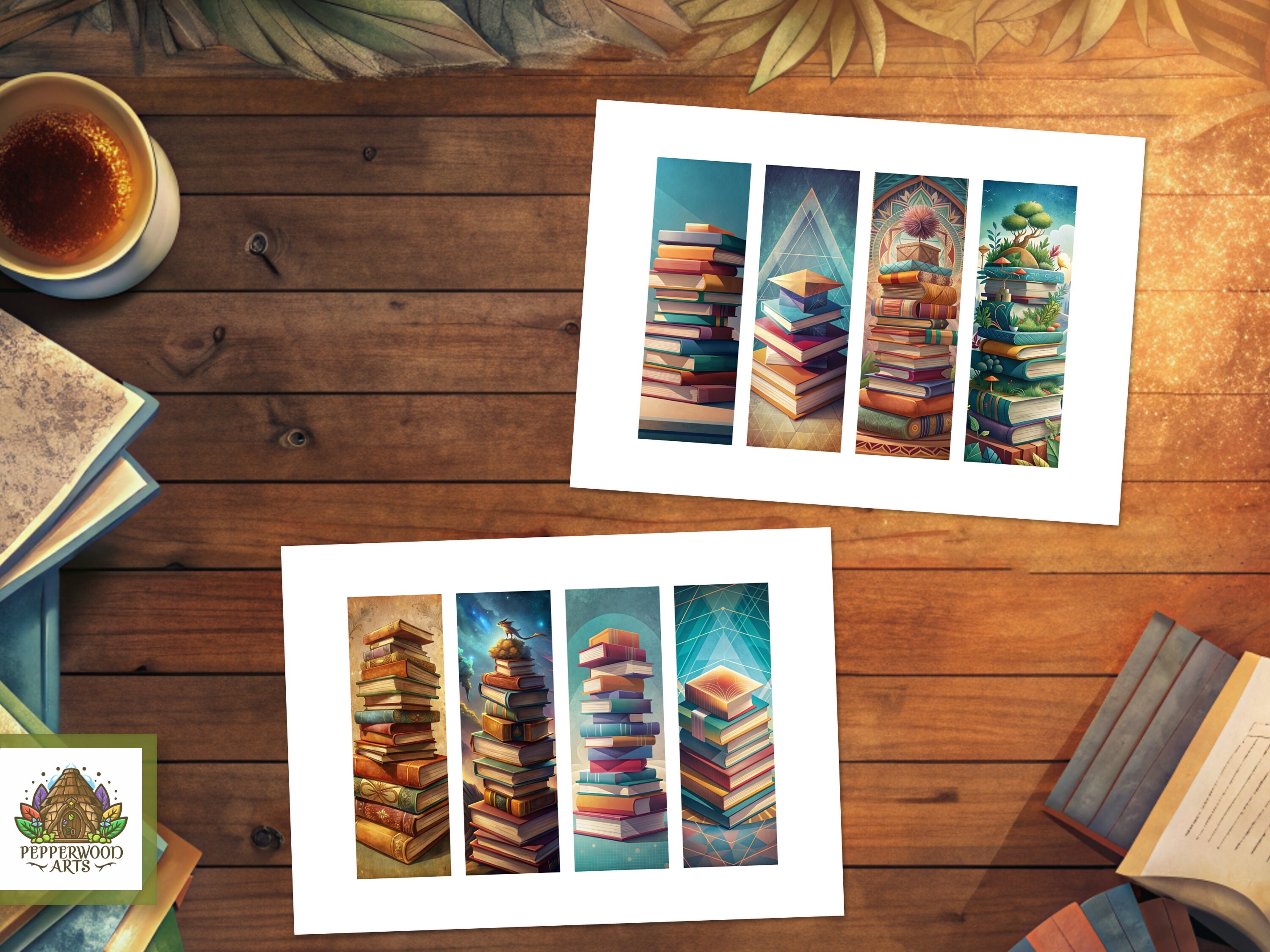 Stacked Books Printable Bookmarks, Creative Bookmark Designs, Book ...
