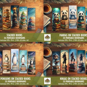 Stacked Books Printable Bookmarks Mega Bundle, Butterfly Bookmarks, Cat ...