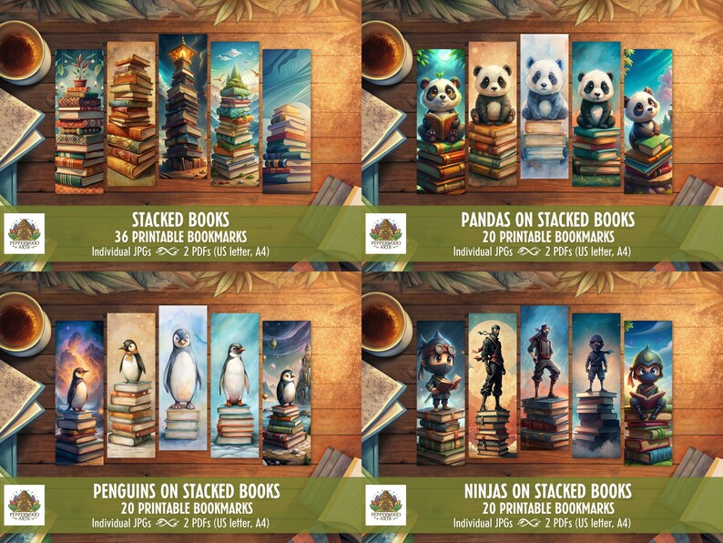 Stacked Books Printable Bookmarks Mega Bundle, Butterfly Bookmarks, Cat ...
