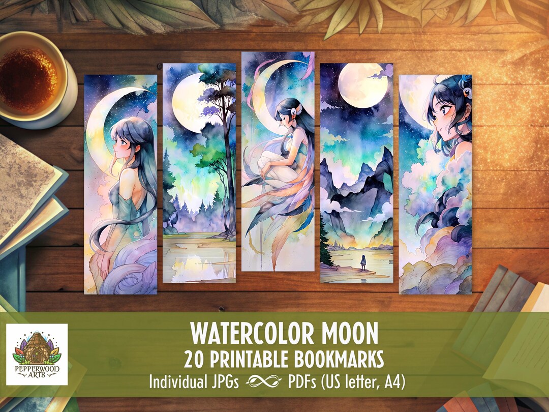 Watercolor Moon Bookmarks, Printable Bookmarks, Creative Book Lover ...