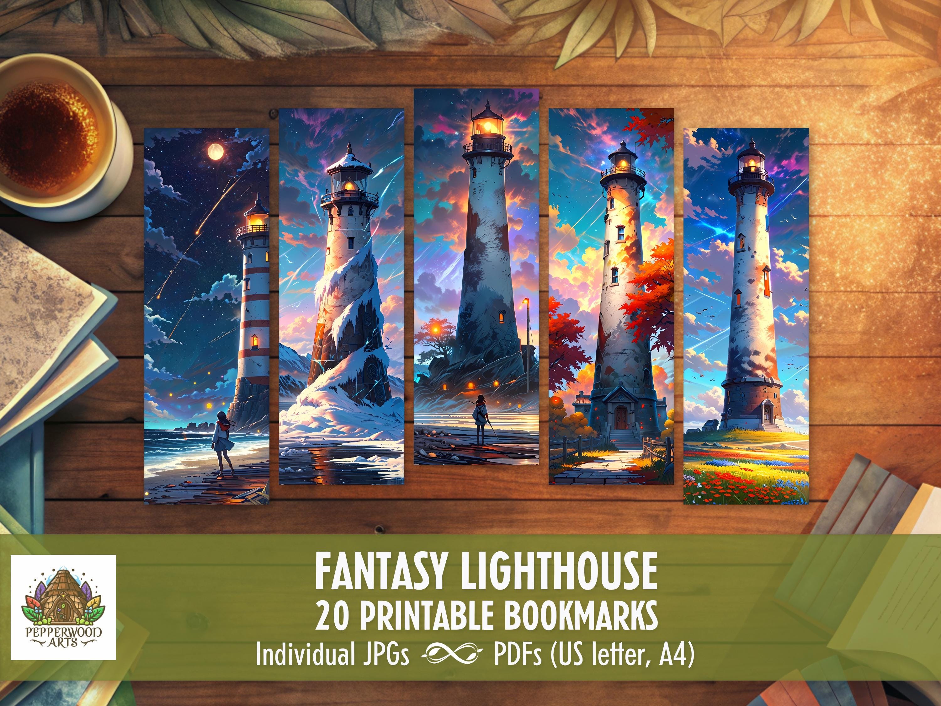 Fantasy Lighthouse Printable Bookmarks, Lighthouse Bookmarks, Book ...