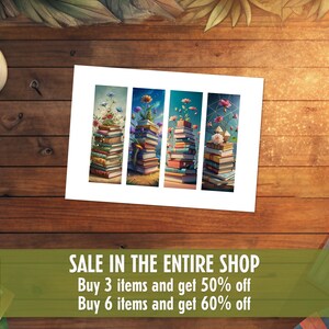 Flowers on Stacked Books Printable Bookmarks, Floral Bookmark Designs ...