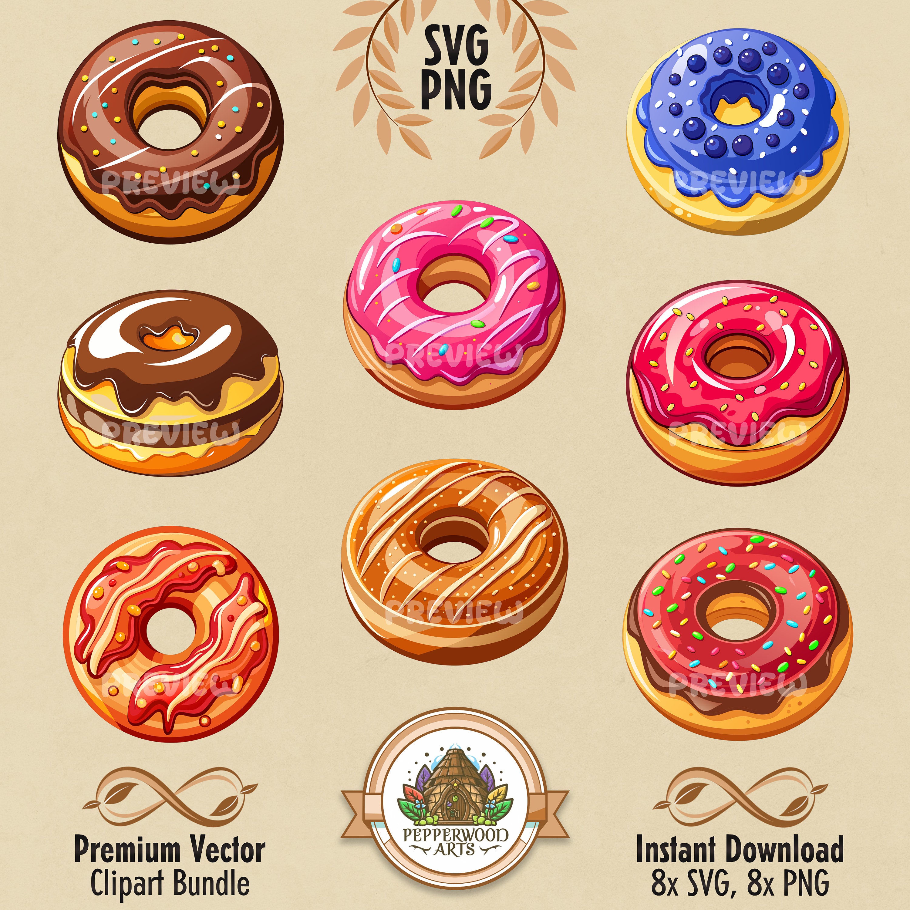 Donut Clipart Bundle, Sprinkle Donut Svg, Glazed Donut Png, Donut ...