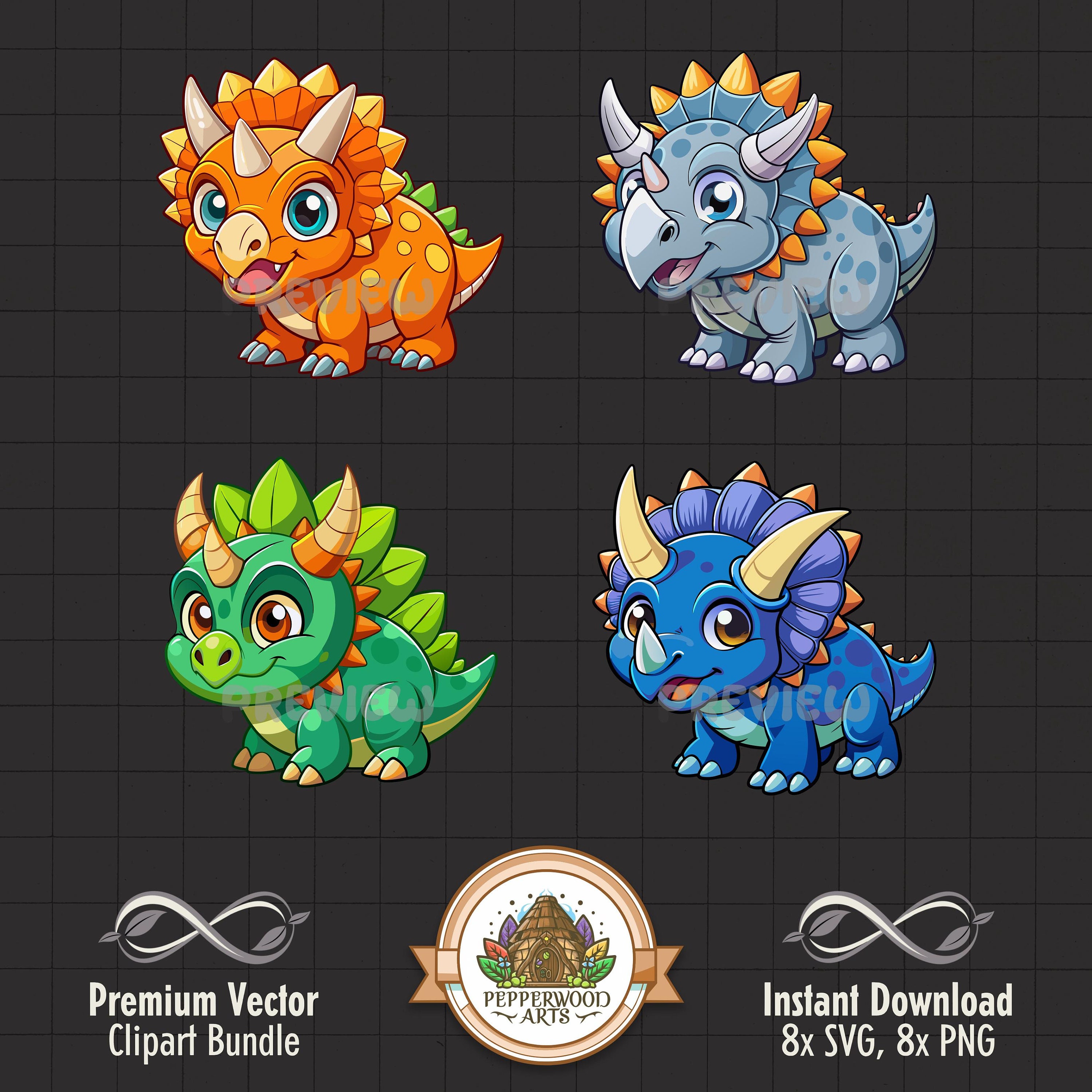 Triceratops Clipart Bundle, Dinosaur Png, Triceratops Svg, Dino Clipart ...