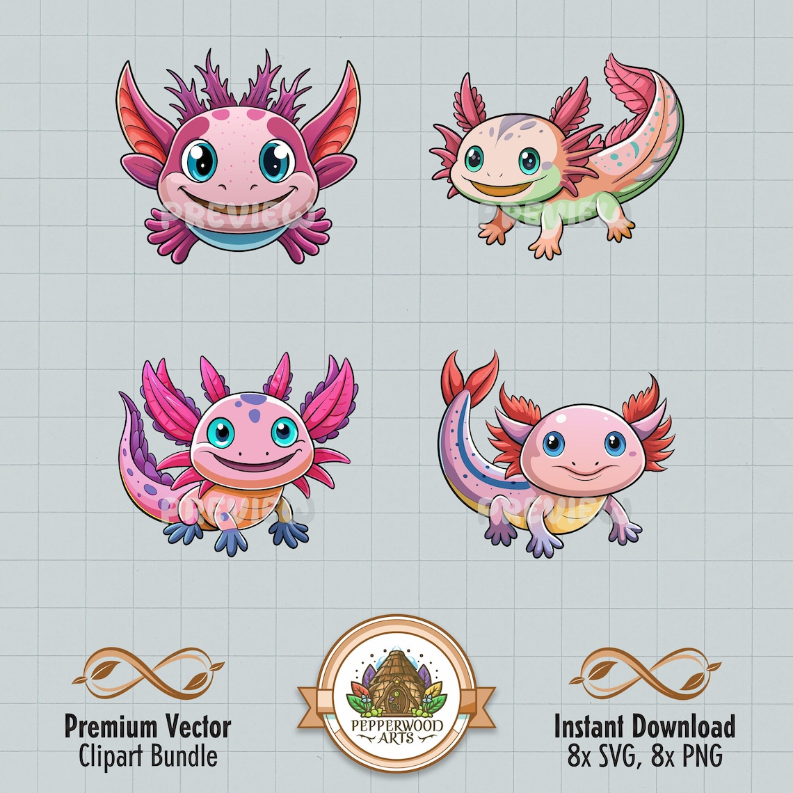 Axolotl Clipart Bundle, Axolotl Png, Axolotl Svg, Cute Axolotl, Pink ...