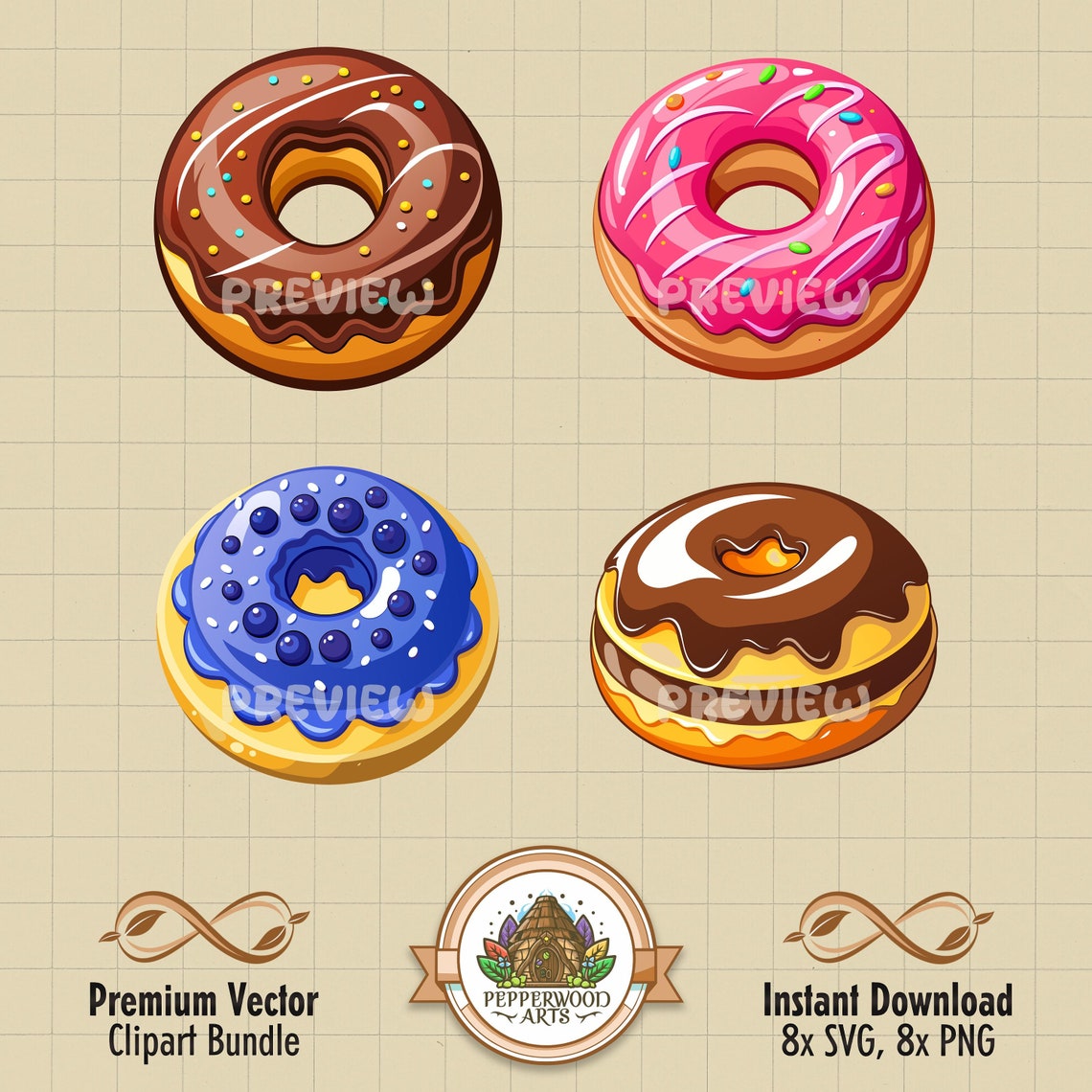 Donut Clipart Bundle, Sprinkle Donut Svg, Glazed Donut Png, Donut ...