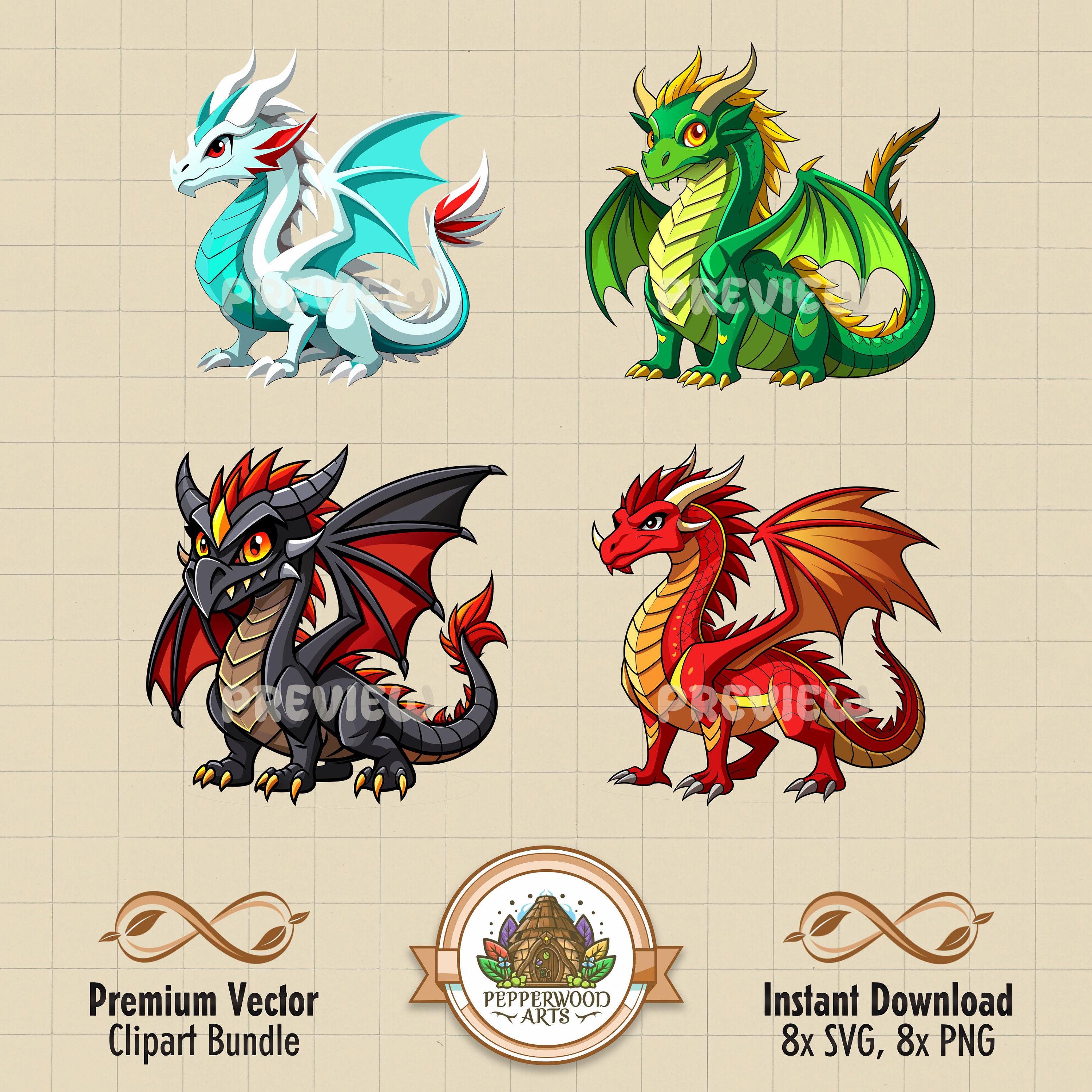 Dragon Clipart Bundle, Dragon Png, Dragon Images, Dragon Commercial Use ...