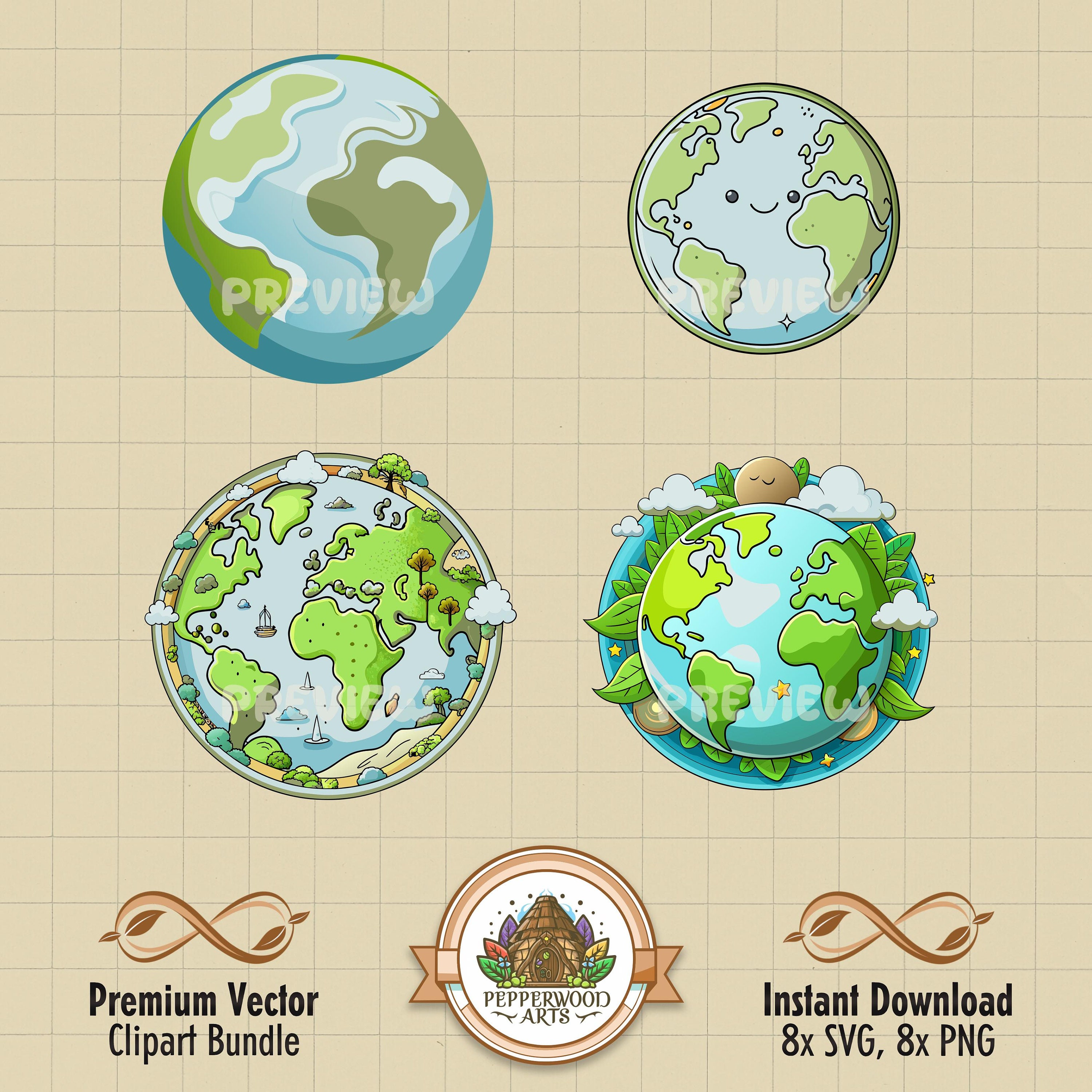 Earth Clipart Bundle, Planet Earth Svg, Globe Png, Mother Earth Clipart ...