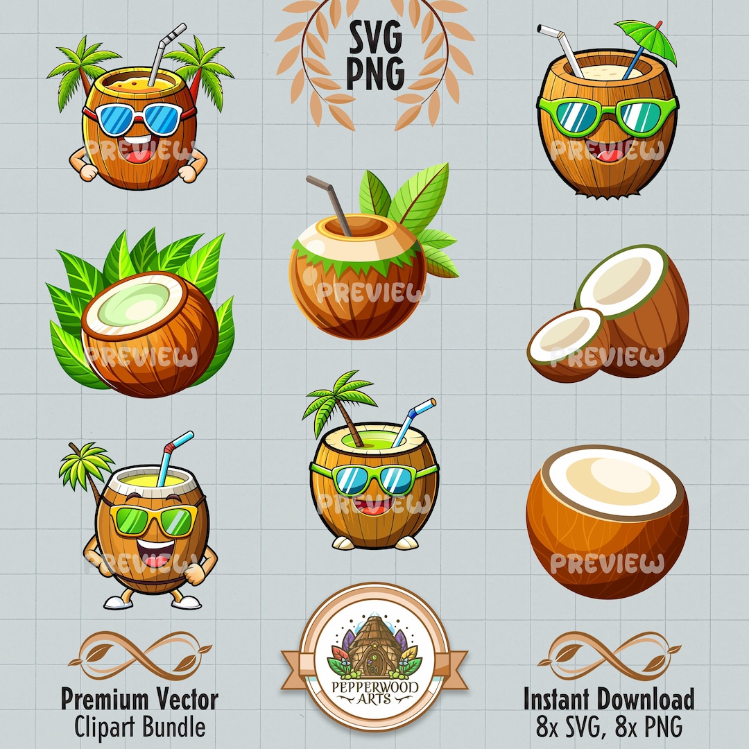 Coconut Clipart Bundle, Coconut Png, Digital Coconuts, Printable ...