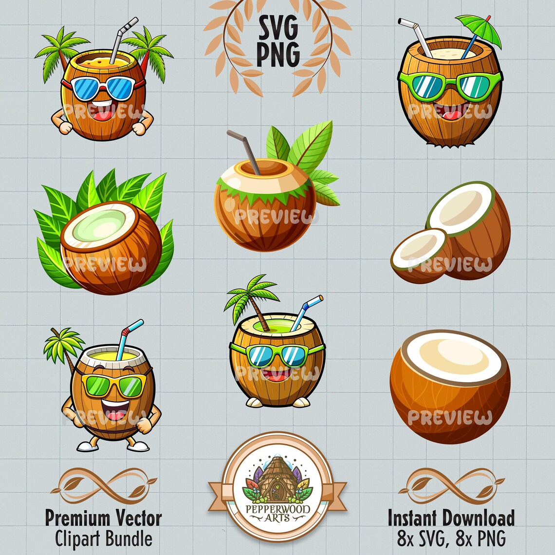 Coconut Clipart Bundle, Coconut Png, Digital Coconuts, Printable ...
