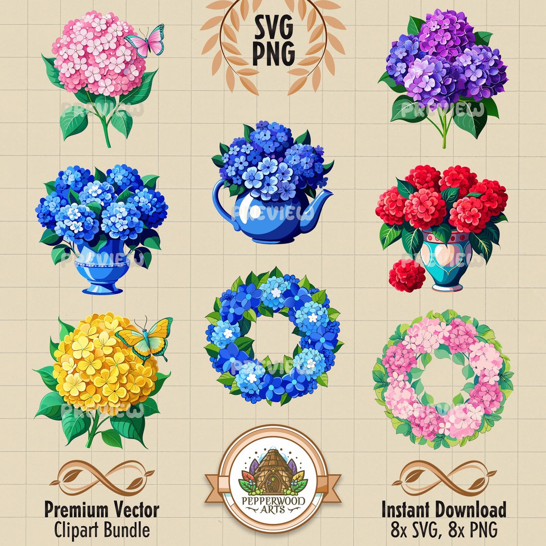 Hydrangea Clipart Bundle, Hydrangea Png, Hydrangea Svg, Hydrangea ...