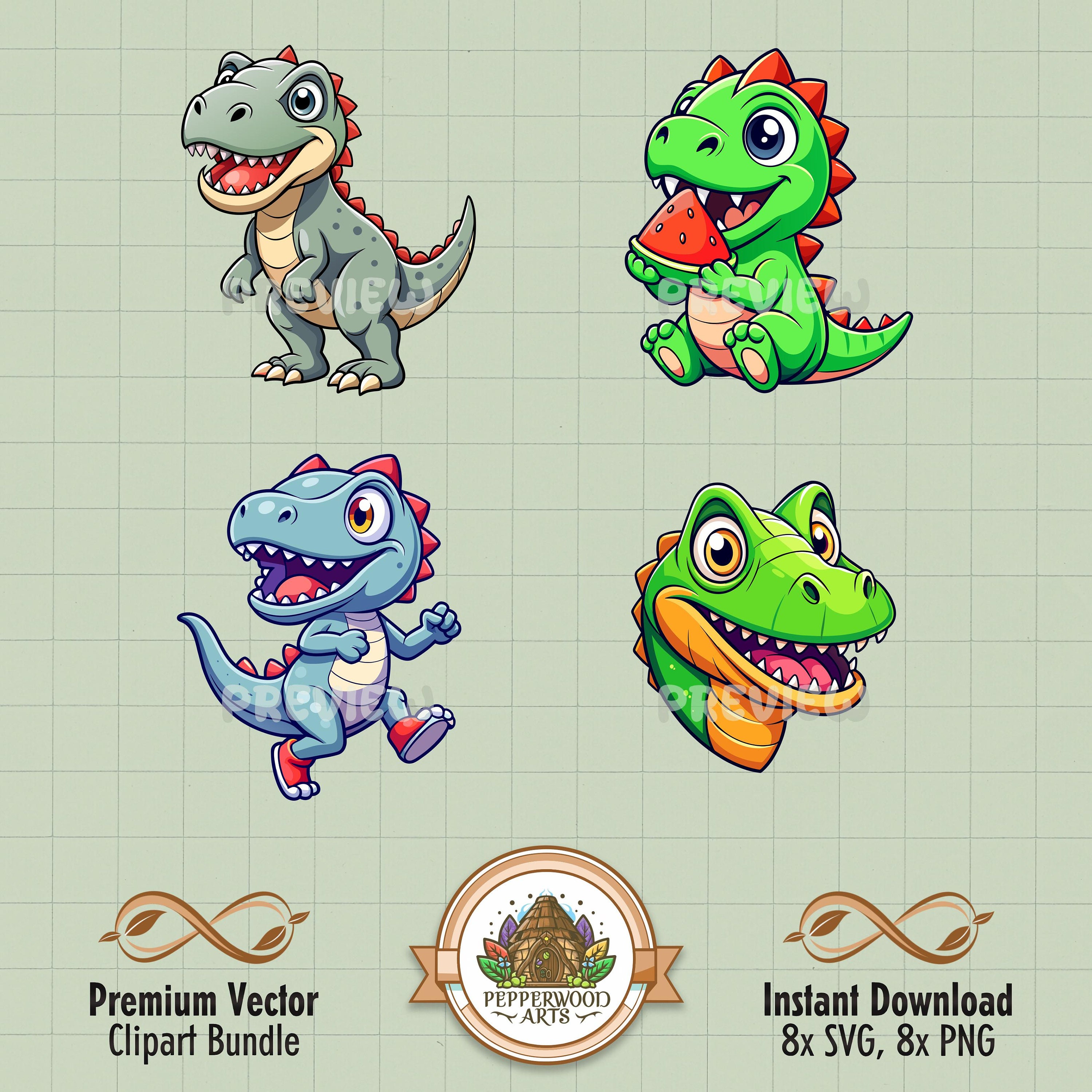 Cute T-rex Clipart Bundle, Baby Dinosaur Svg, Cute Trex Png, Cute Trex ...