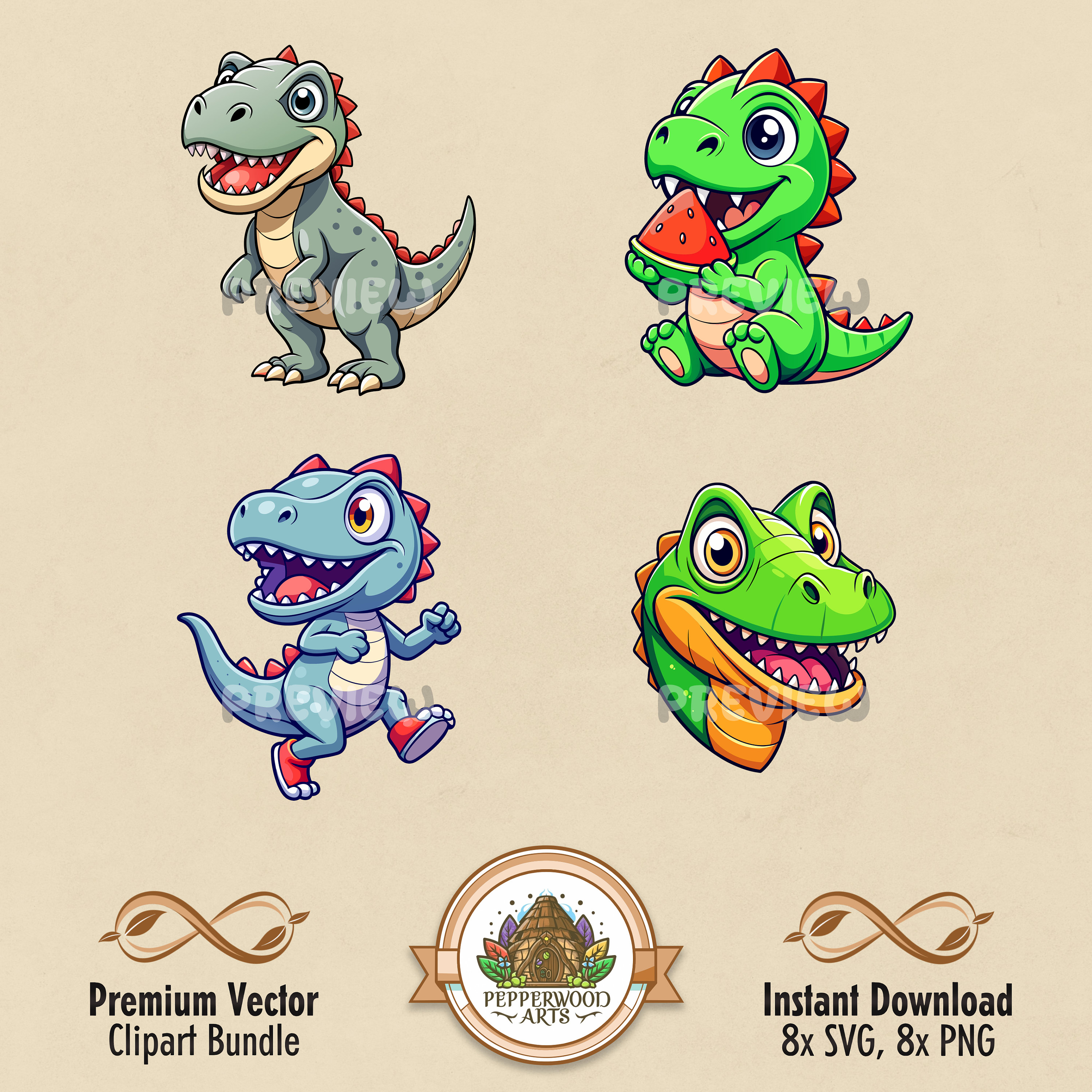 Cute T-rex Clipart Bundle, Baby Dinosaur Svg, Cute Trex Png, Cute Trex ...