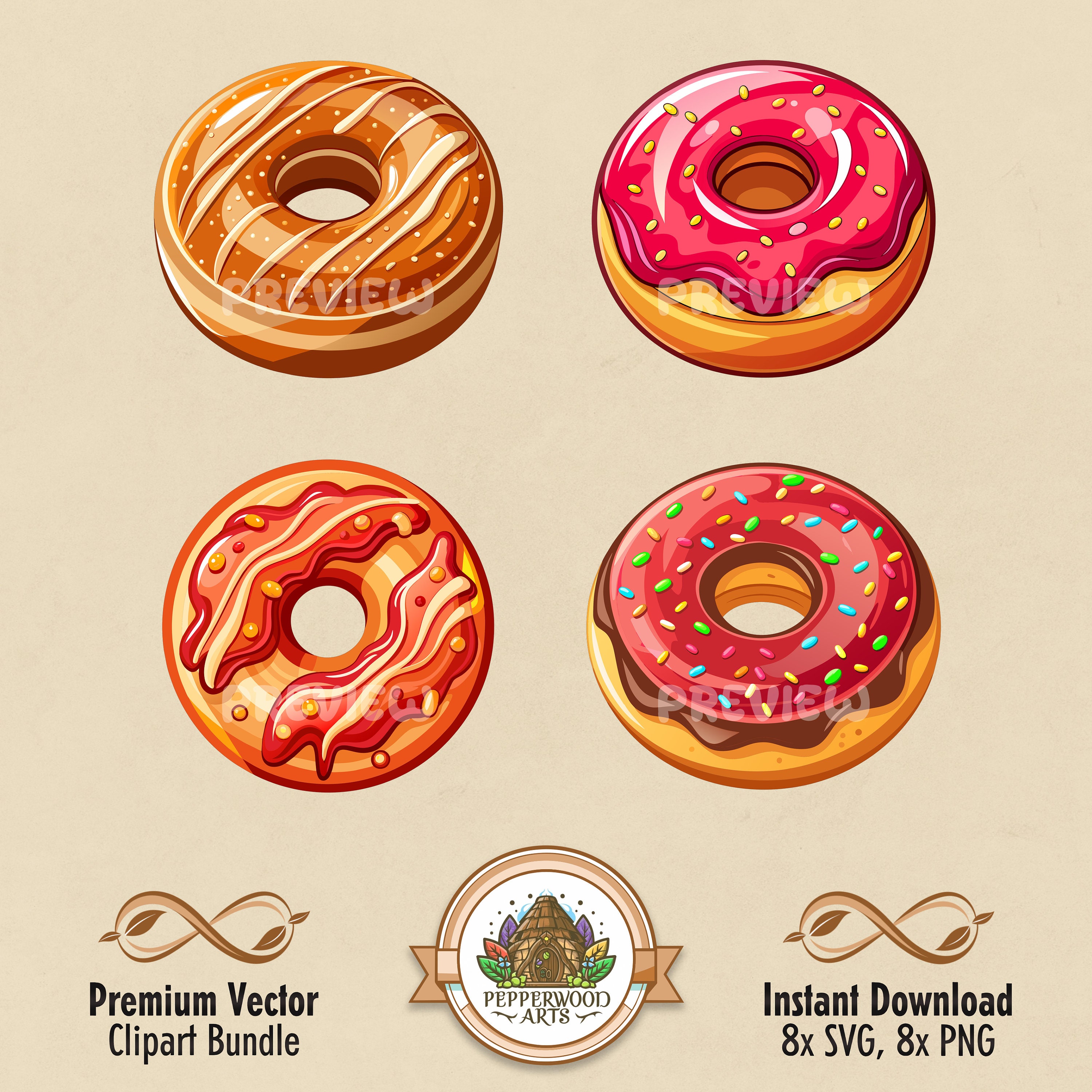 Donut Clipart Bundle, Sprinkle Donut Svg, Glazed Donut Png, Donut ...