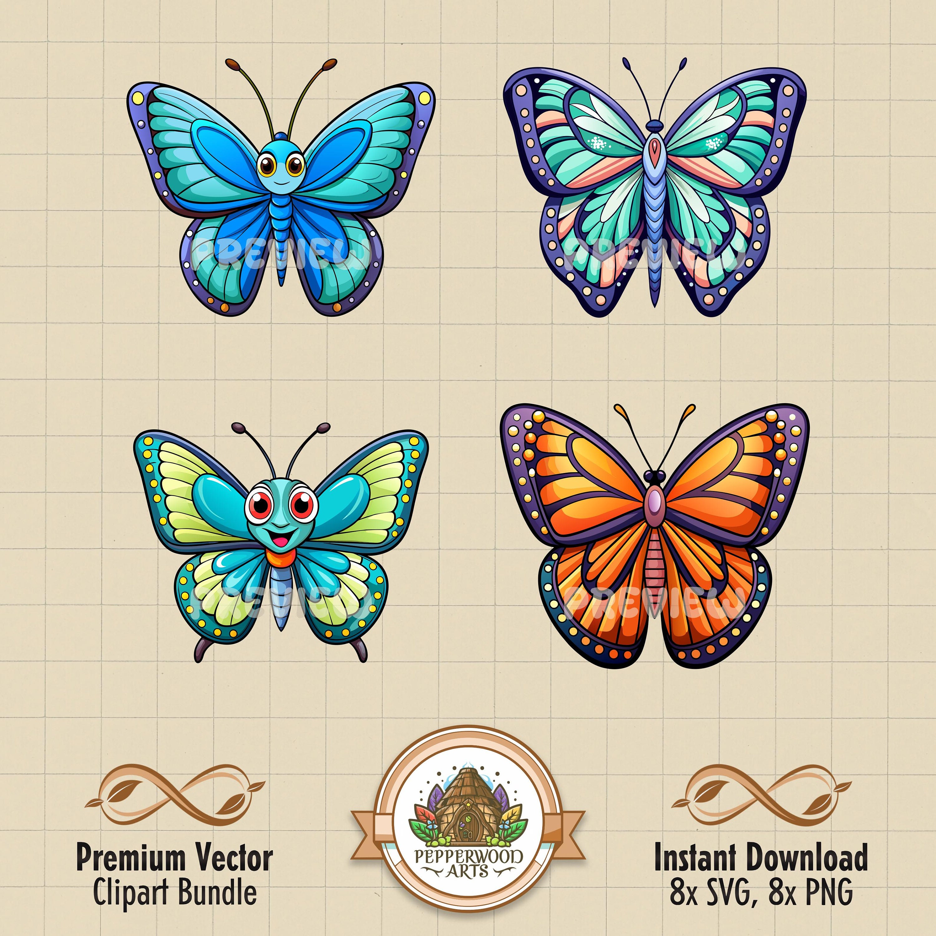 Butterfly Clipart Bundle, Monarch Svg, Butterfly Png, Butterfly Vector ...