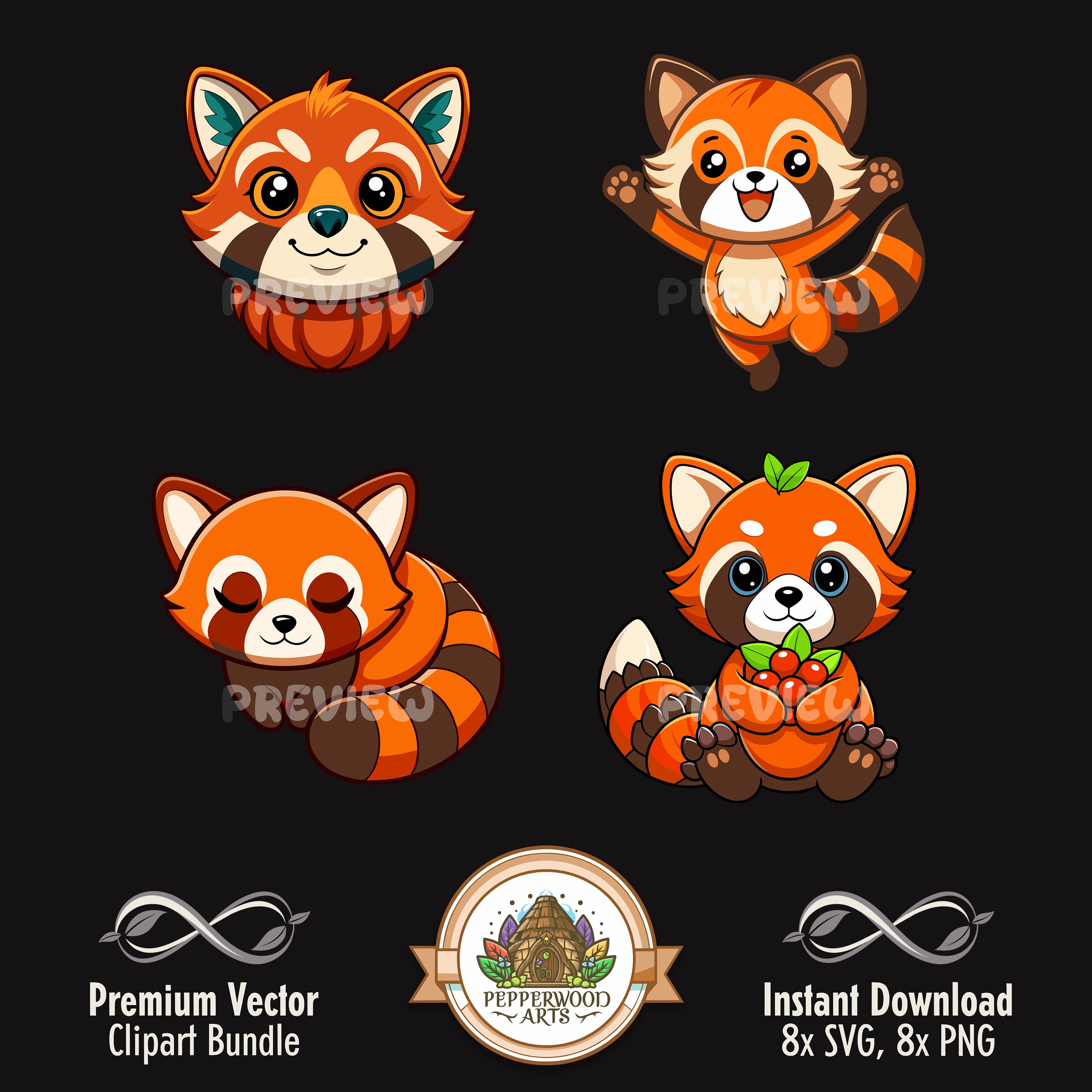 Red Panda Clipart Bundle, Cute Red Panda, Red Panda Svg, Red Panda Png ...