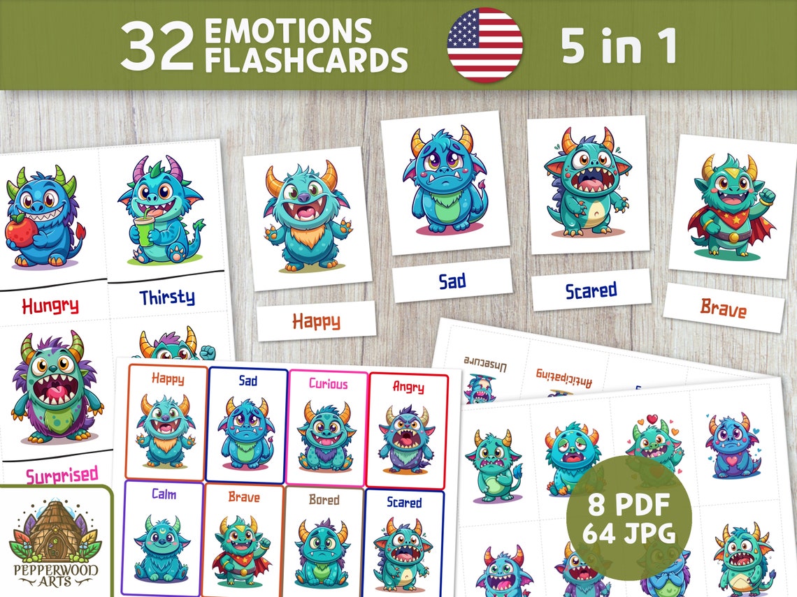 Emotions Flashcards for Kids Montessori Feelings Cards Learning Tools ...