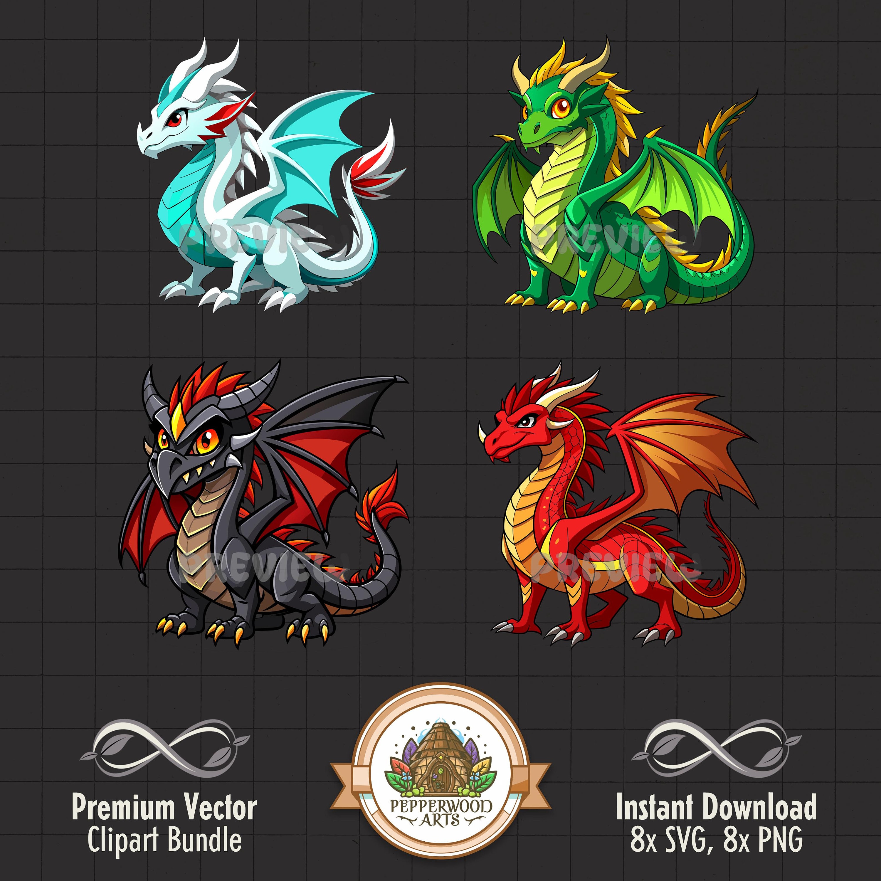 Dragon Clipart Bundle, Dragon Png, Dragon Images, Dragon Commercial Use ...