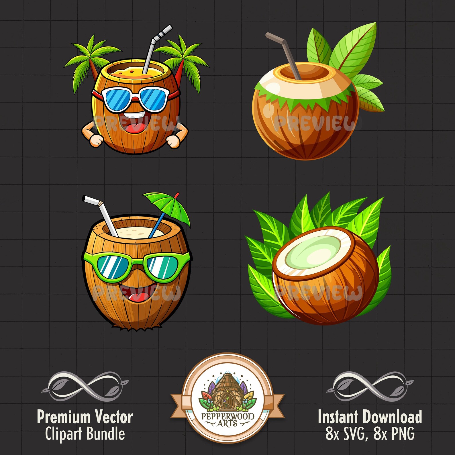 Coconut Clipart Bundle, Coconut Png, Digital Coconuts, Printable ...