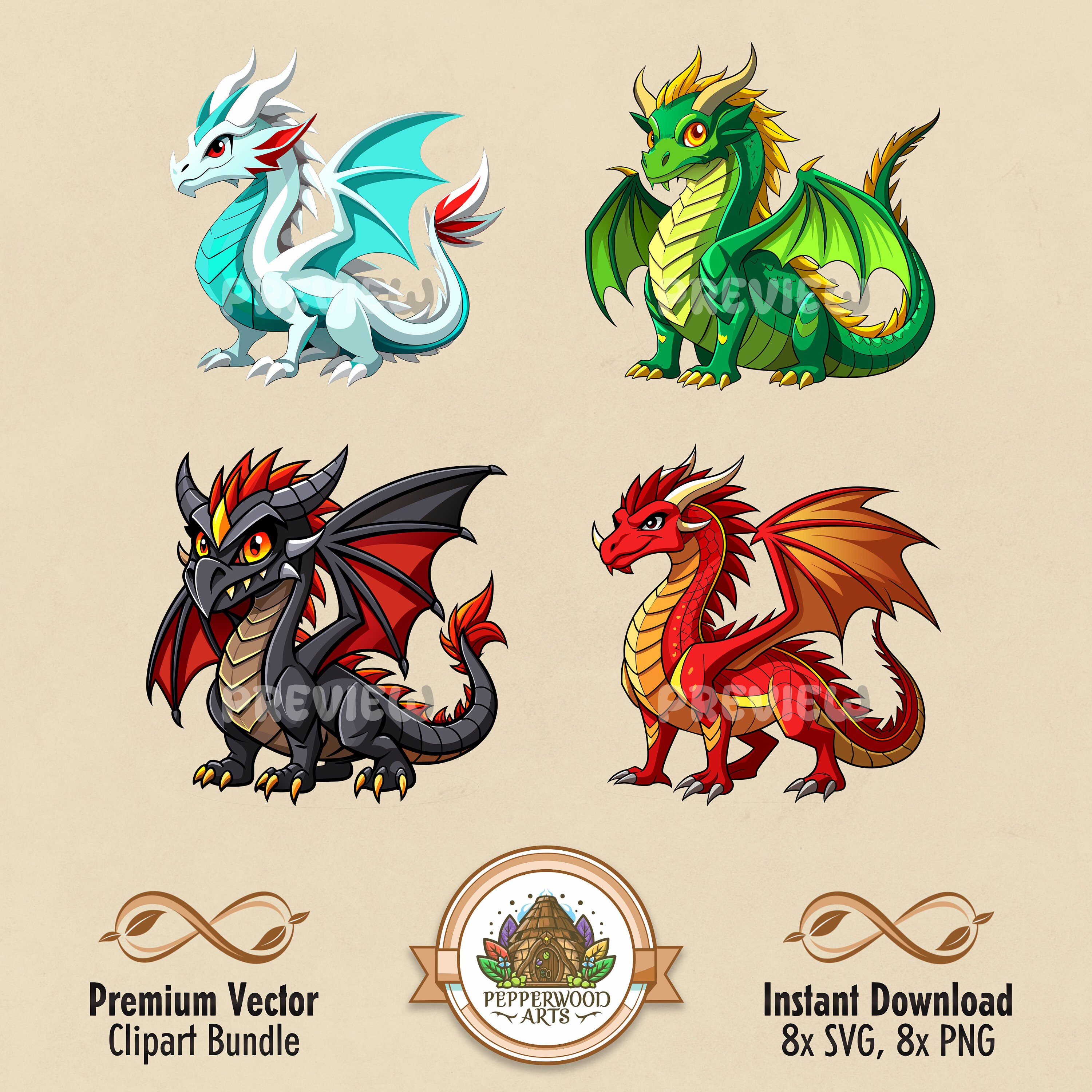 Dragon Clipart Bundle, Dragon Png, Dragon Images, Dragon Commercial Use ...