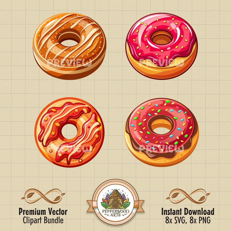 Donut Clipart Bundle, Sprinkle Donut Svg, Glazed Donut Png, Donut ...