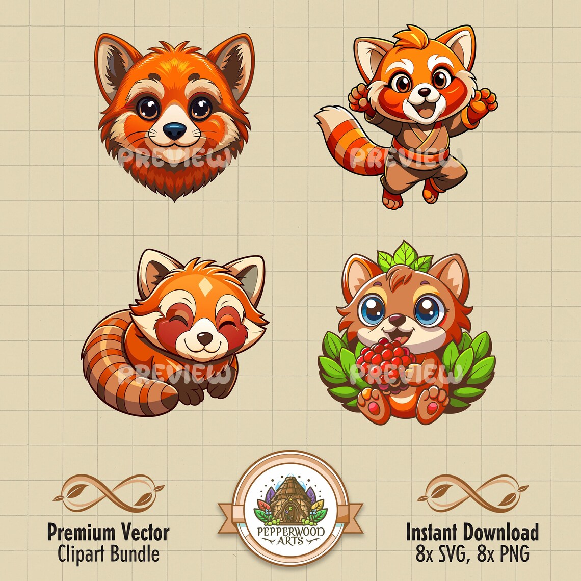 Red Panda Clipart Bundle, Cute Red Panda, Red Panda Svg, Red Panda Png ...