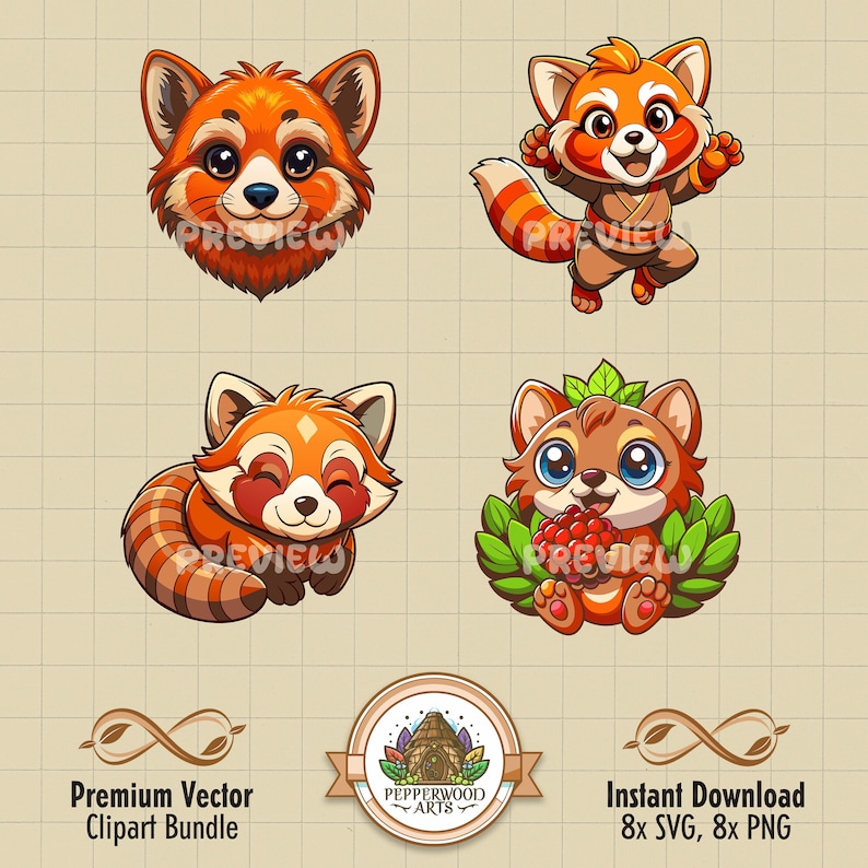 Red Panda Clipart Bundle, Cute Red Panda, Red Panda Svg, Red Panda Png ...