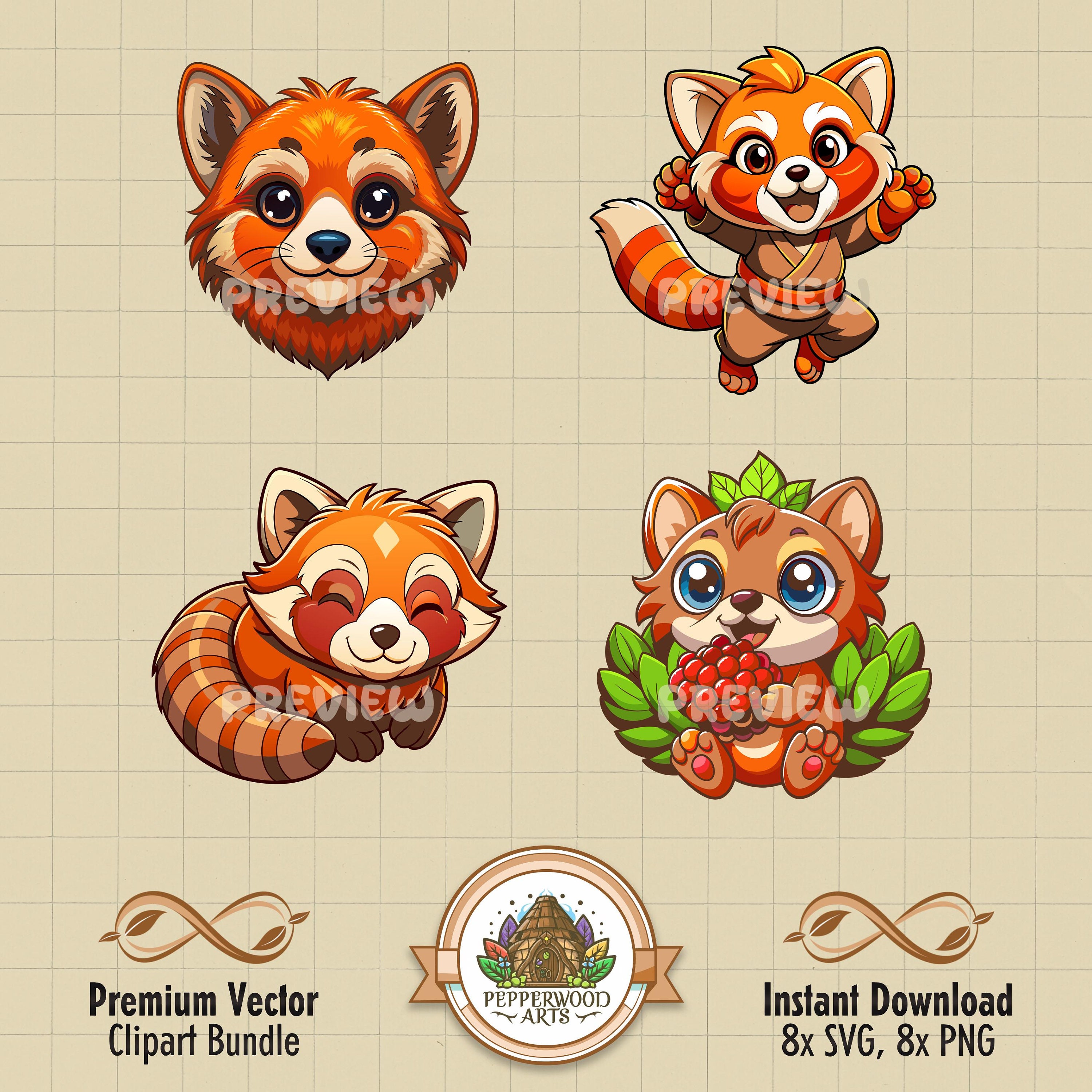 Red Panda Clipart Bundle, Cute Red Panda, Red Panda Svg, Red Panda Png ...