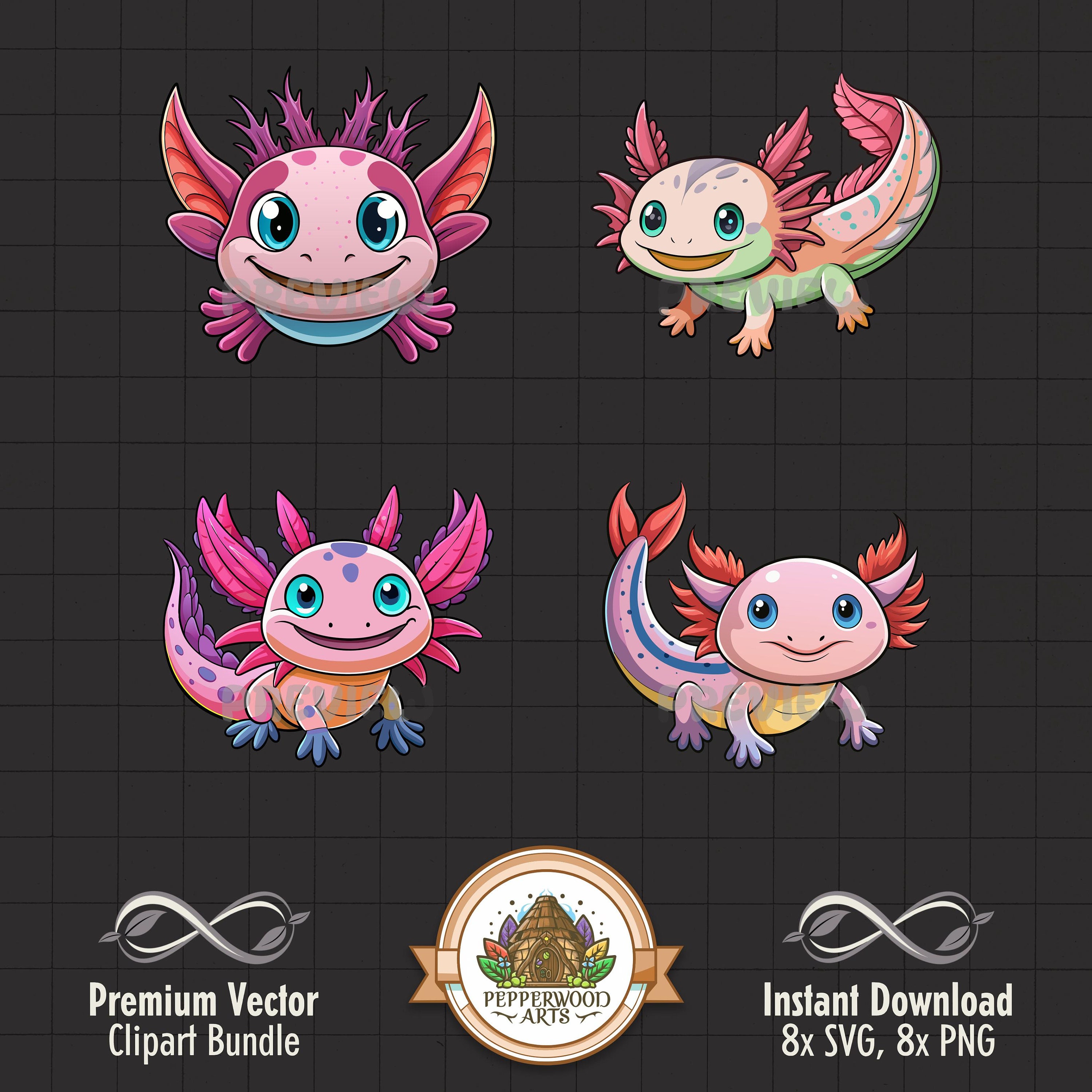 Axolotl Clipart Bundle, Axolotl Png, Axolotl Svg, Cute Axolotl, Pink ...
