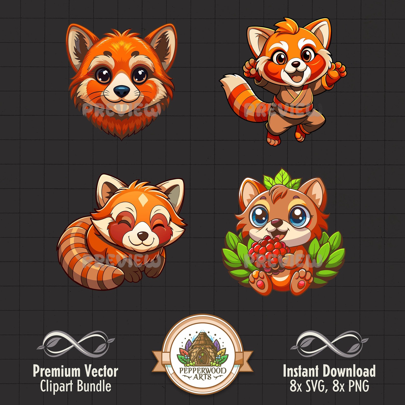 Red Panda Clipart Bundle, Cute Red Panda, Red Panda Svg, Red Panda Png ...
