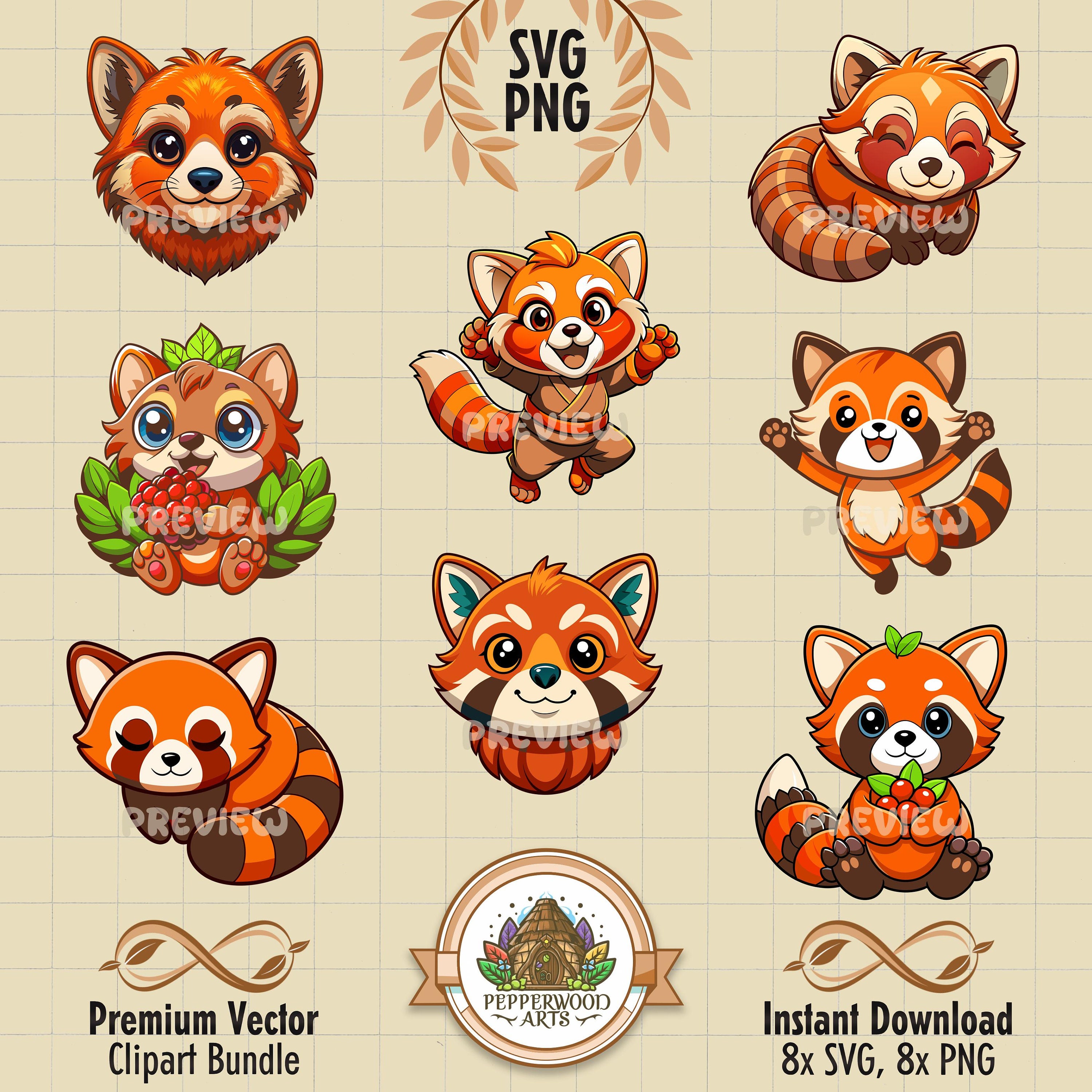 Red Panda Clipart Bundle, Cute Red Panda, Red Panda Svg, Red Panda Png ...