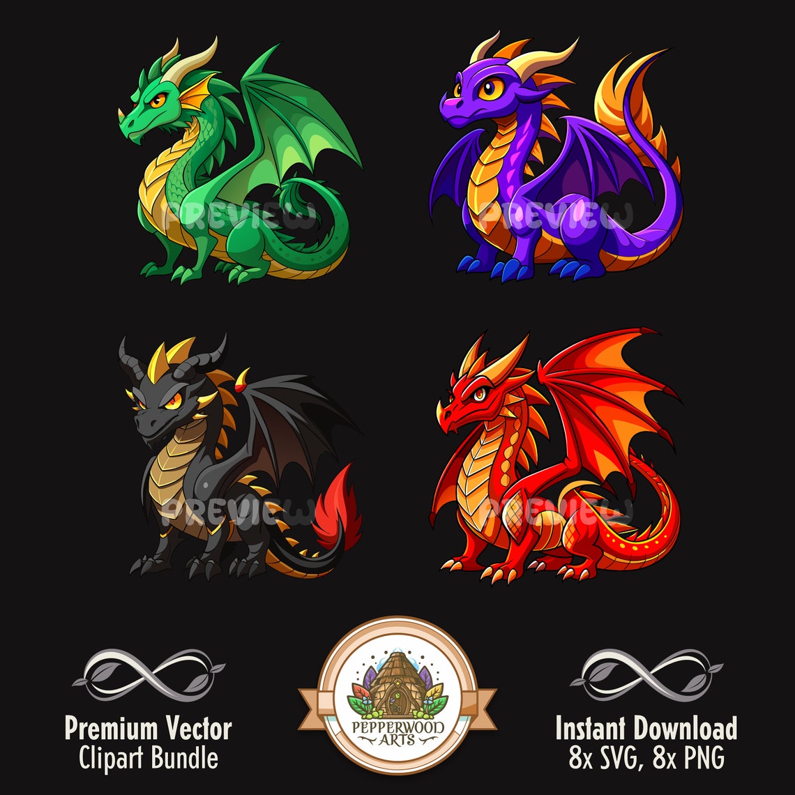 Dragon Clipart Bundle, Dragon Png, Dragon Images, Dragon Commercial Use ...