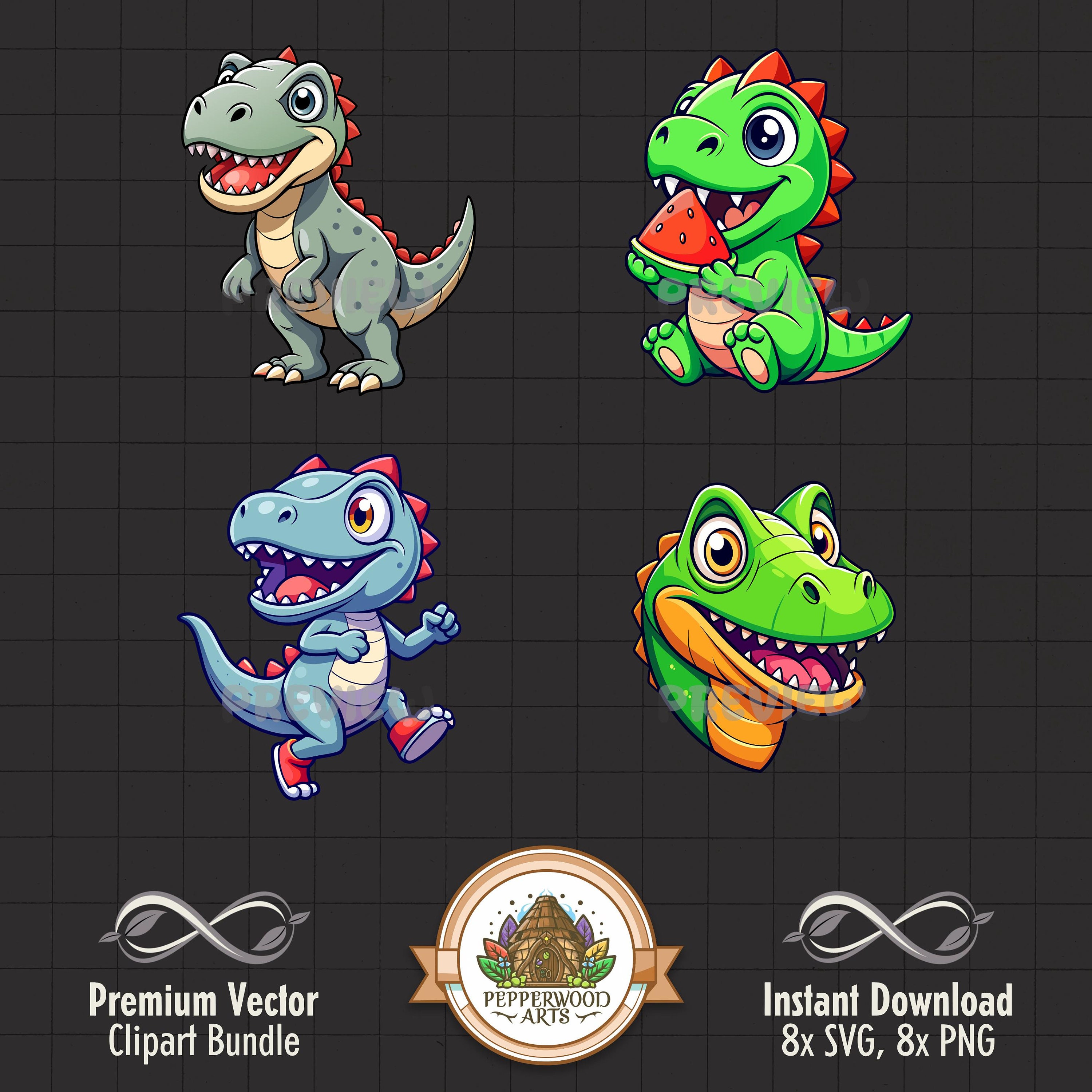 Cute T-rex Clipart Bundle, Baby Dinosaur Svg, Cute Trex Png, Cute Trex ...