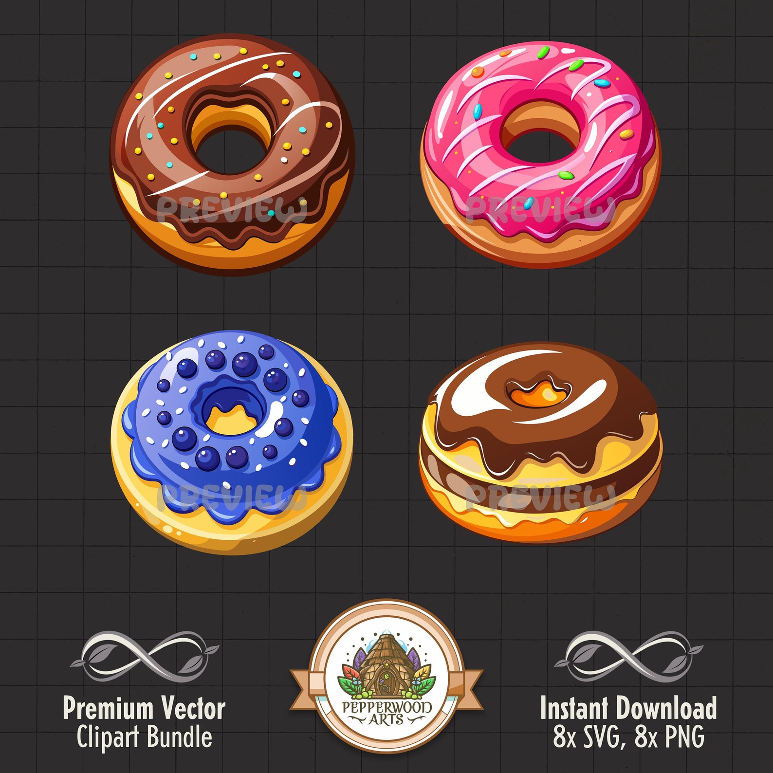 Donut Clipart Bundle, Sprinkle Donut Svg, Glazed Donut Png, Donut ...