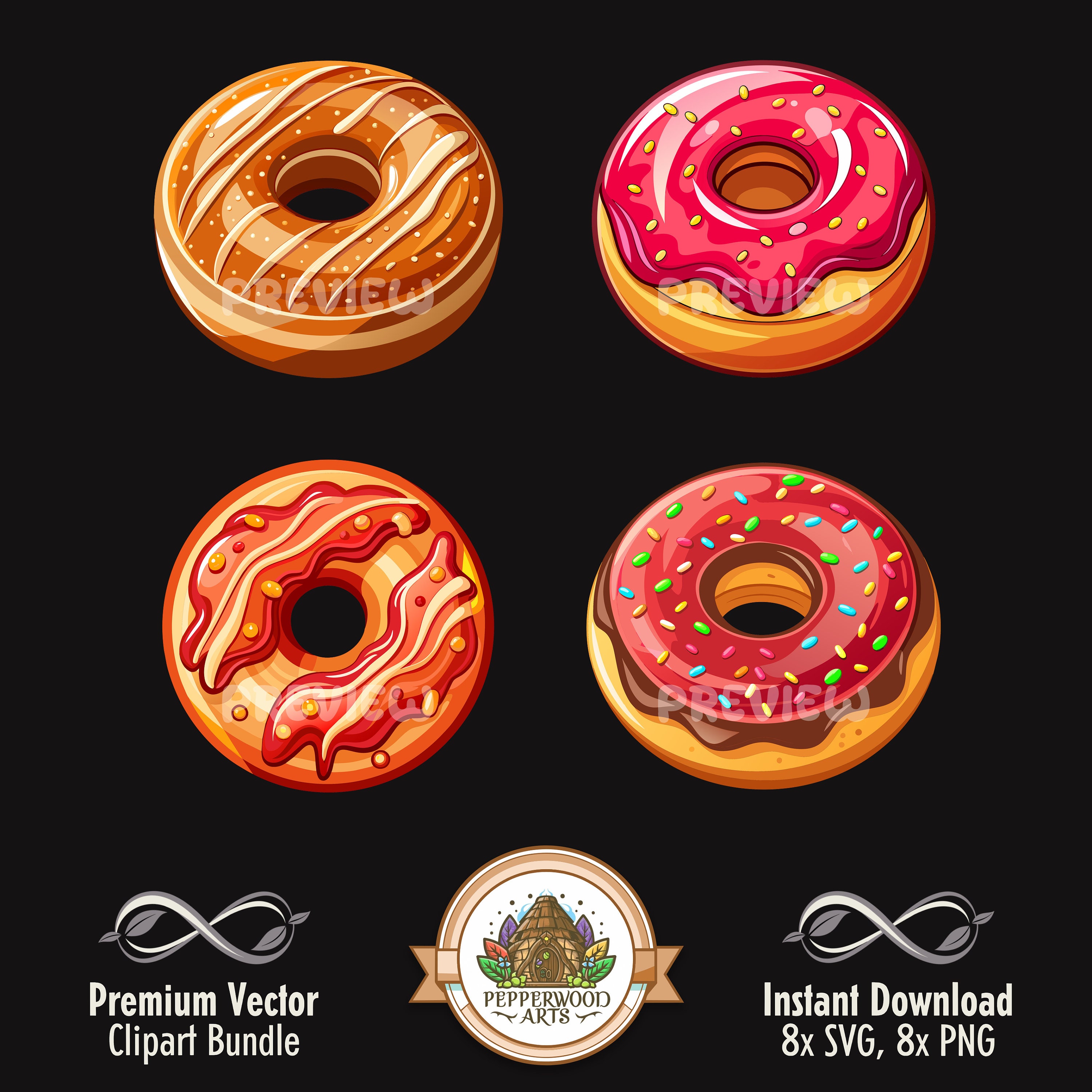 Donut Clipart Bundle, Sprinkle Donut Svg, Glazed Donut Png, Donut ...