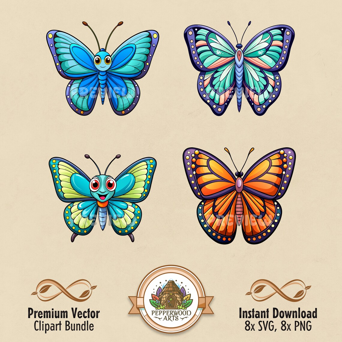 Butterfly Clipart Bundle, Monarch Svg, Butterfly Png, Butterfly Vector ...