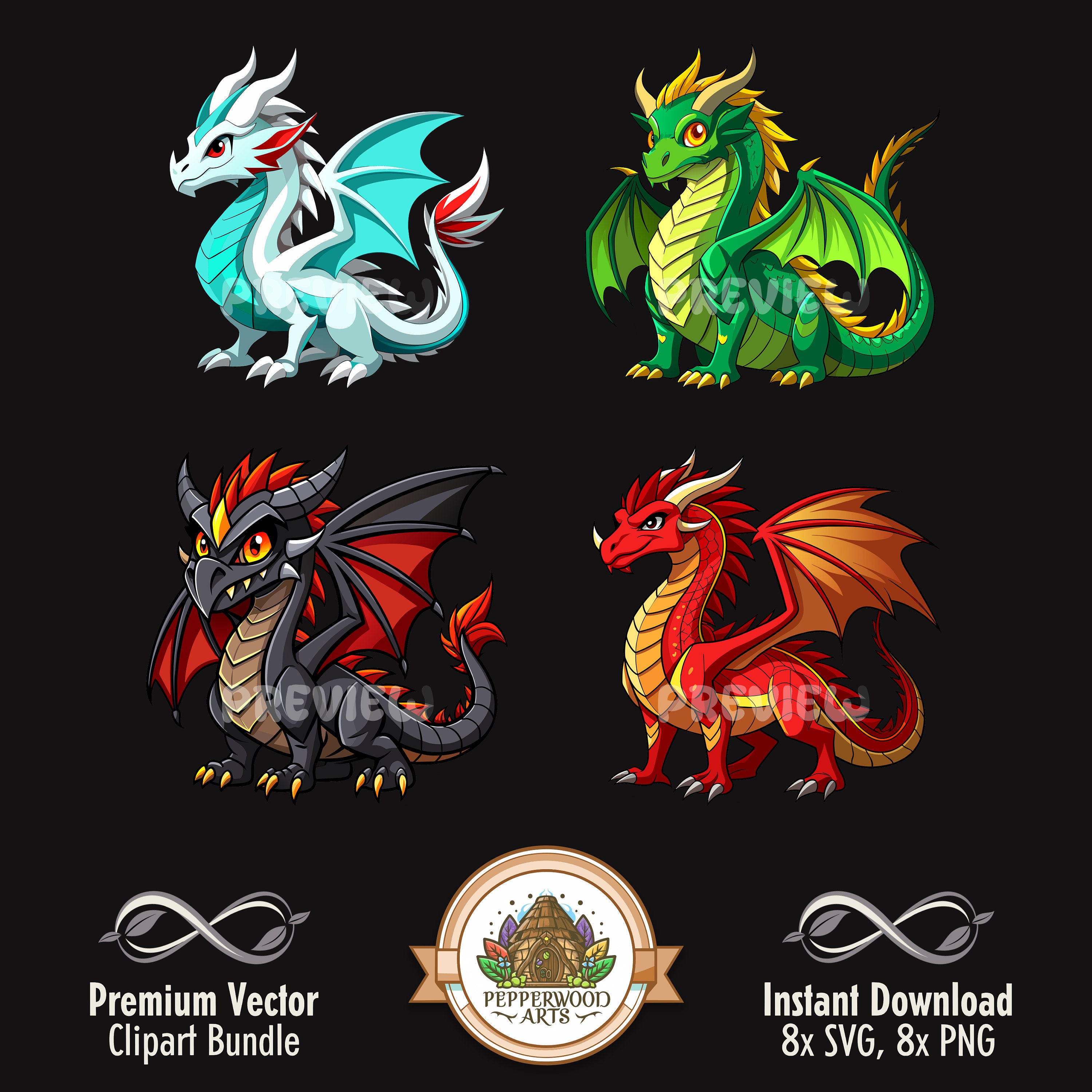 Dragon Clipart Bundle, Dragon Png, Dragon Images, Dragon Commercial Use ...