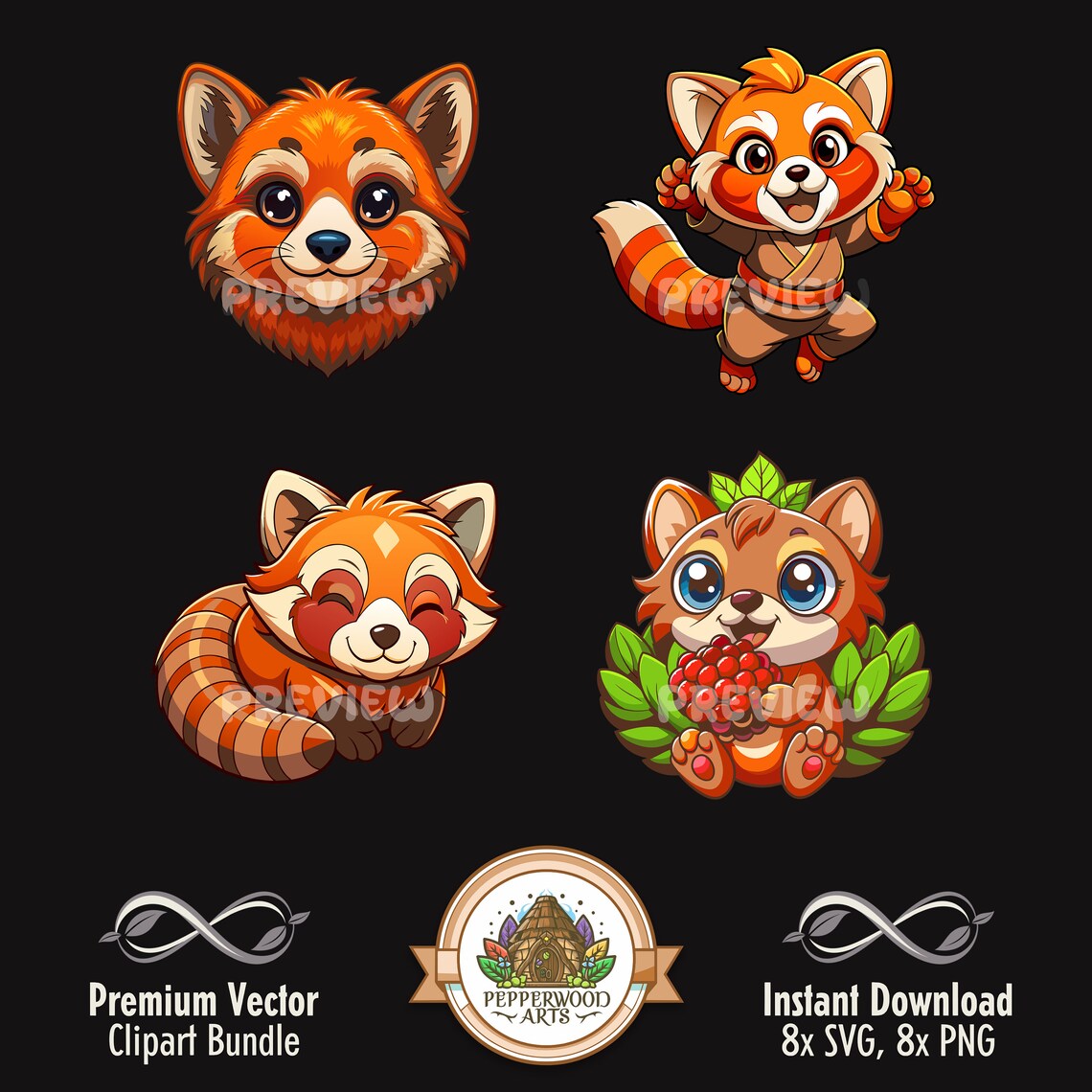 Red Panda Clipart Bundle, Cute Red Panda, Red Panda Svg, Red Panda Png ...