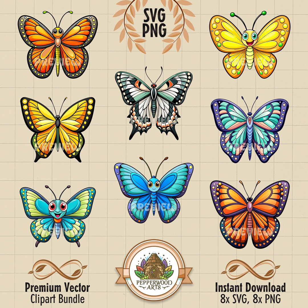 Butterfly Clipart Bundle, Monarch Svg, Butterfly Png, Butterfly Vector ...