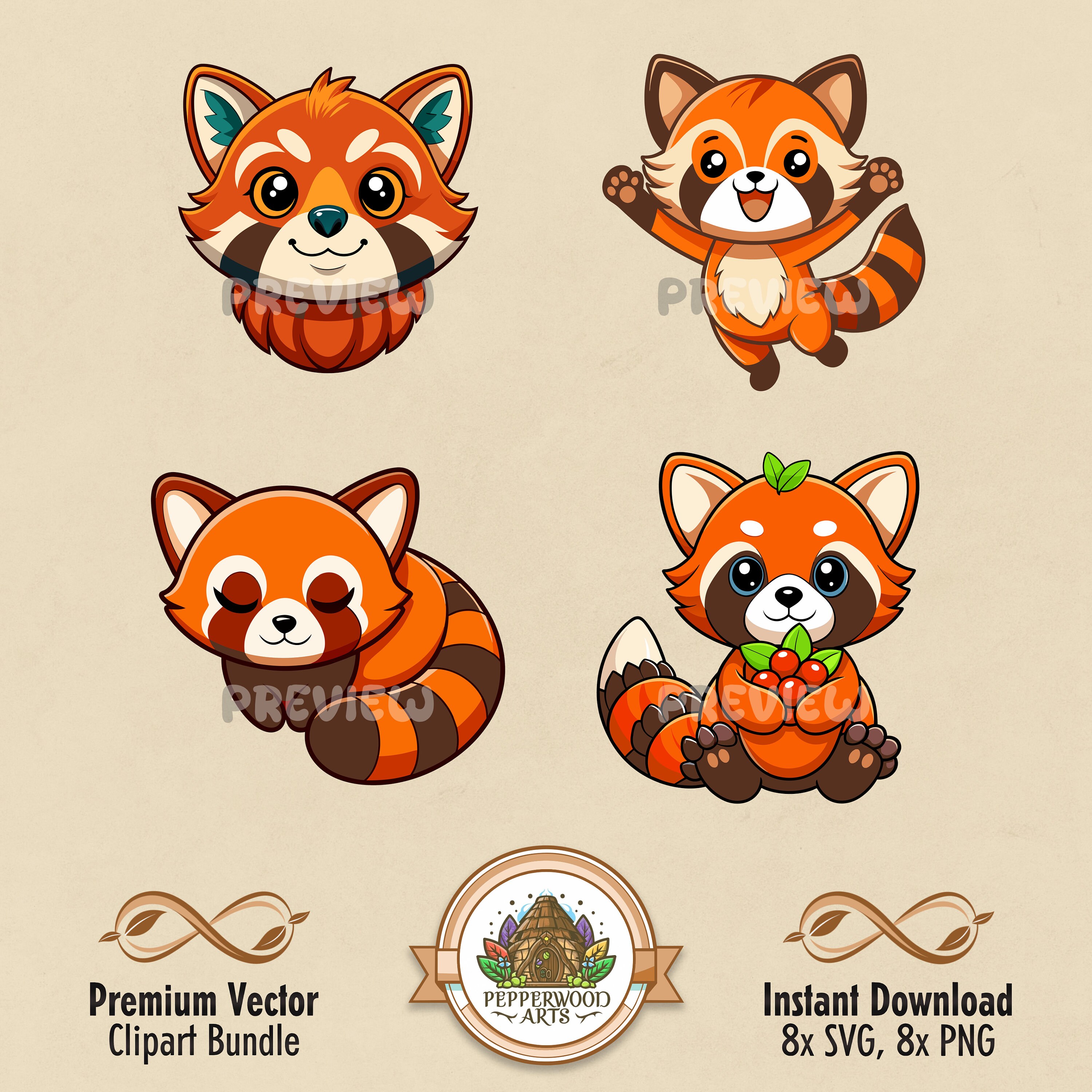 Red Panda Clipart Bundle, Cute Red Panda, Red Panda Svg, Red Panda Png ...