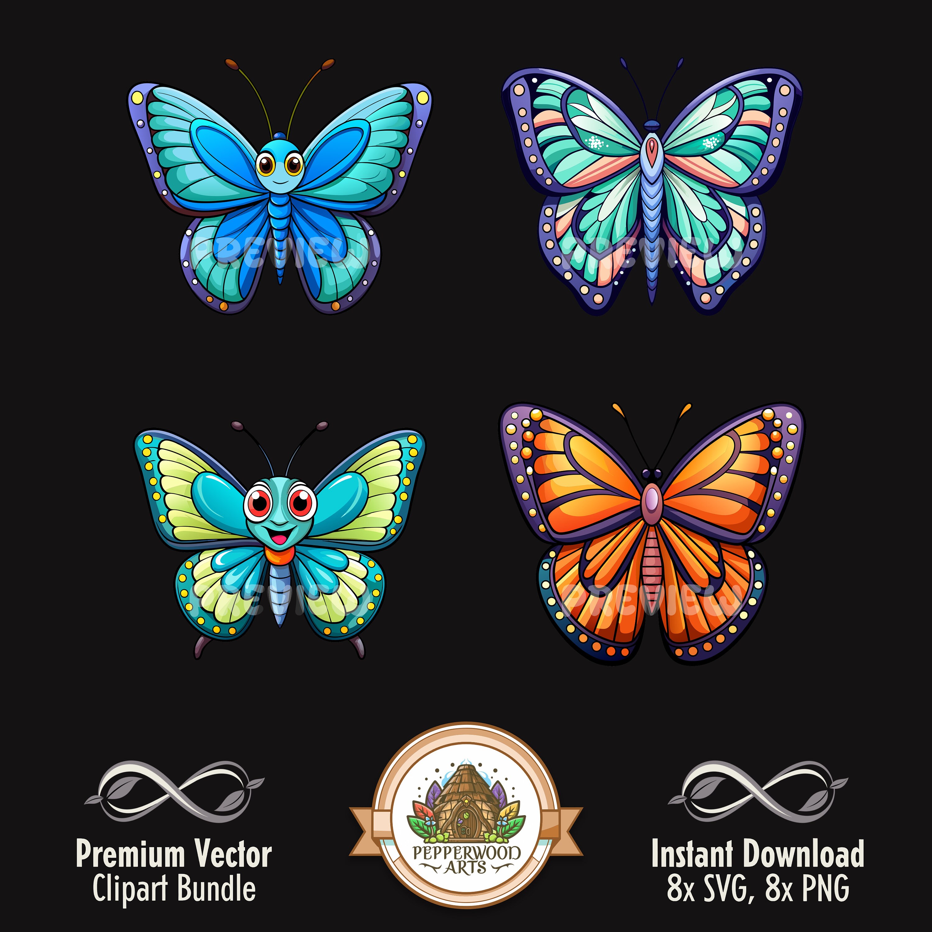 Butterfly Clipart Bundle, Monarch Svg, Butterfly Png, Butterfly Vector ...